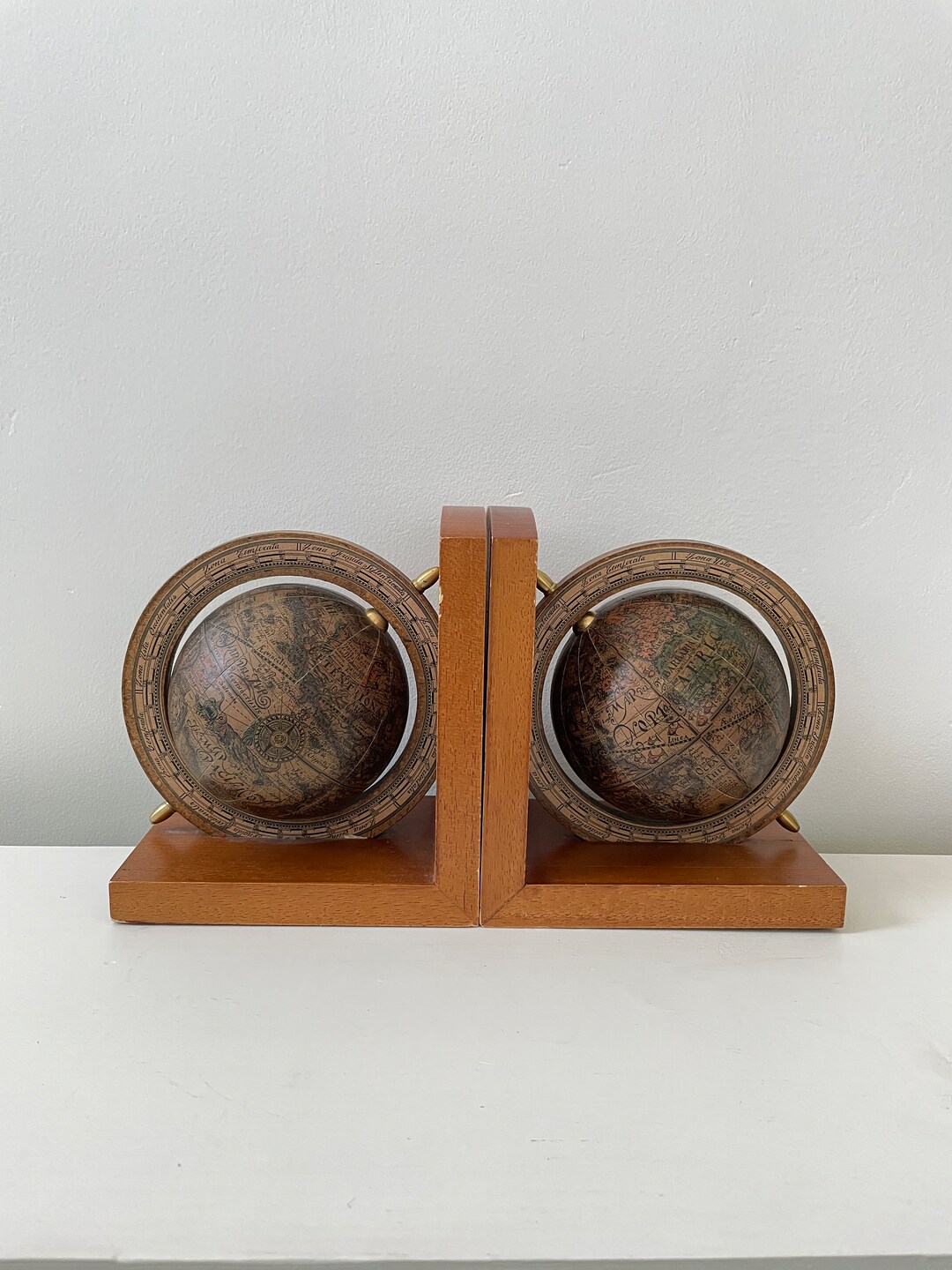 Vintage MCM Italian Olde World Globe Bookends, Spinning Earth Maps on ...