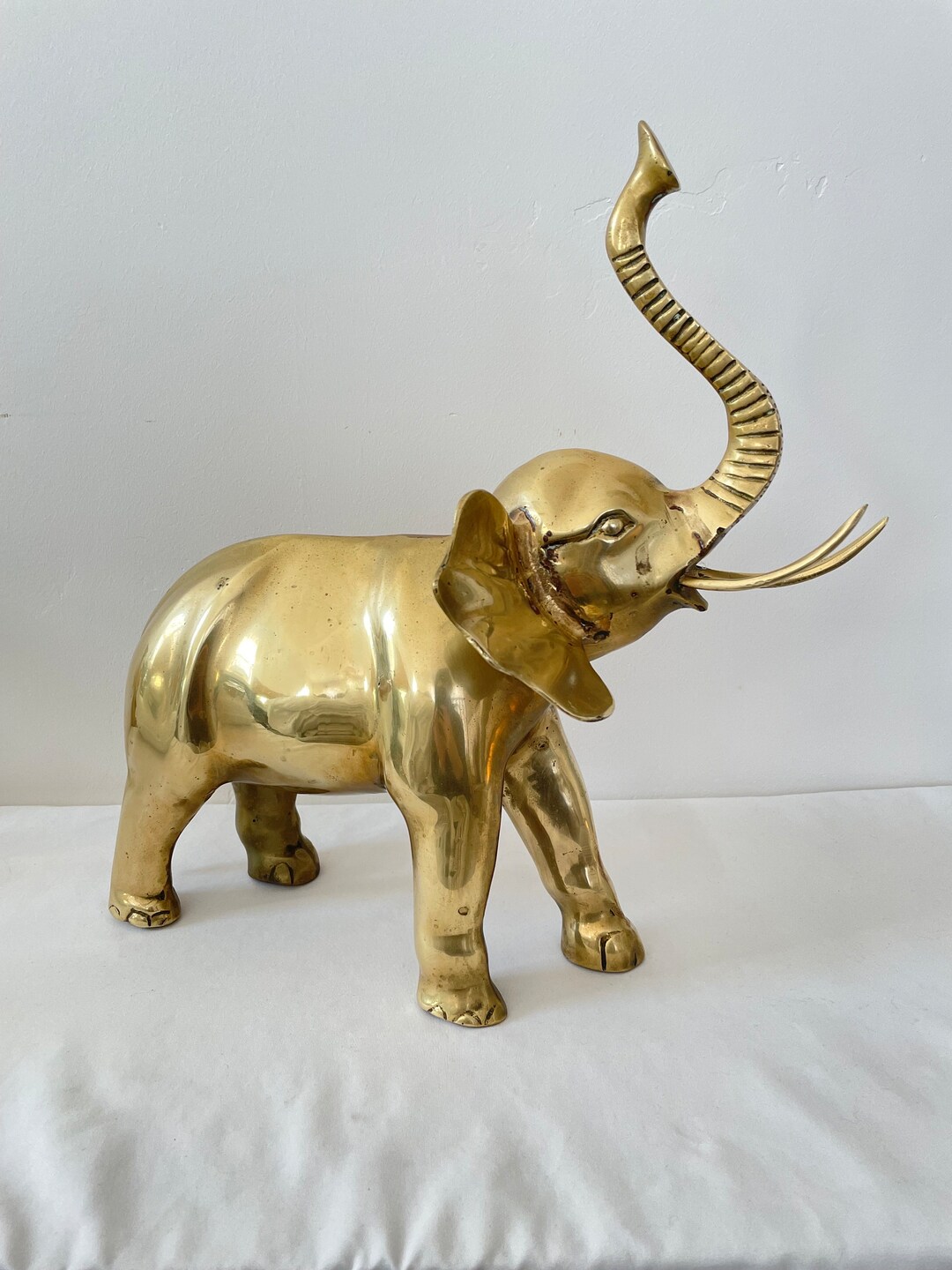 Large Vintage Brass Elephant Figurine, Gold Metal Elephant Sculpture ...