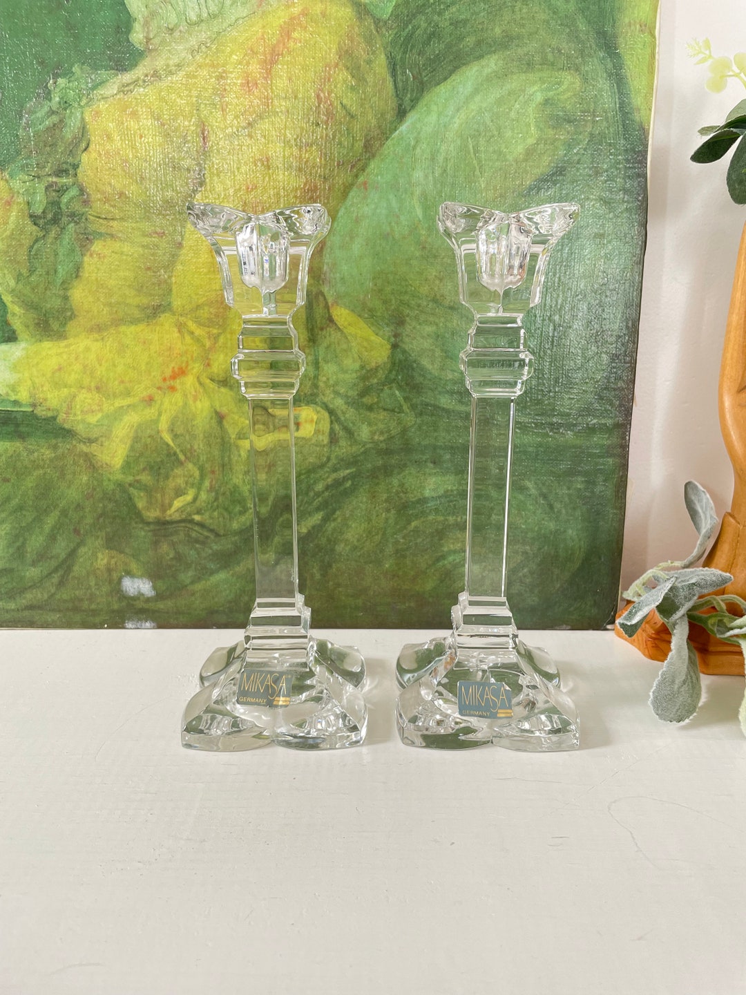 Mikasa Crystal Pilar Candle Holders, Vintage Glass Candlesticks ...