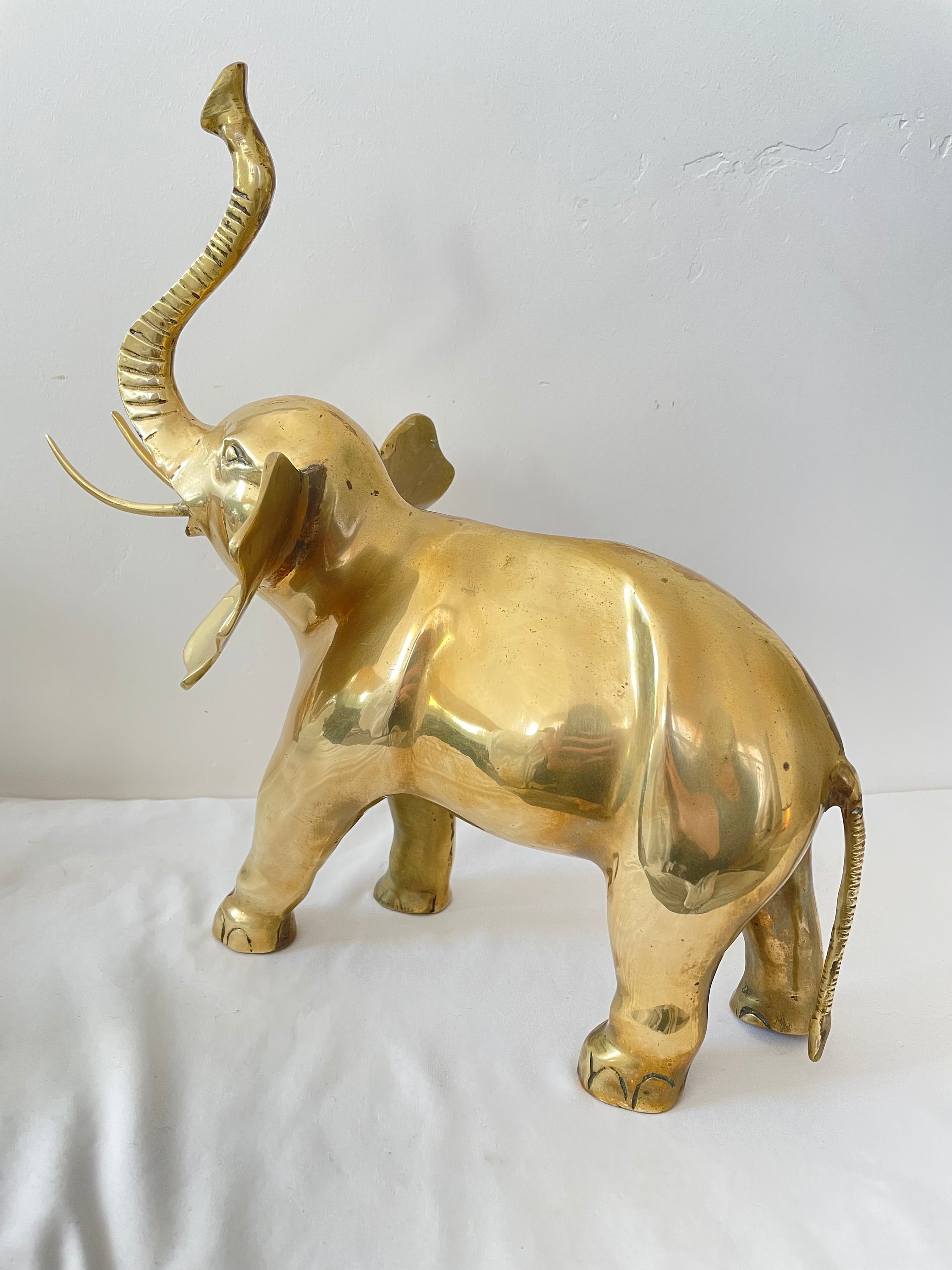 Large Vintage Brass Elephant Figurine, Gold Metal Elephant Sculpture ...
