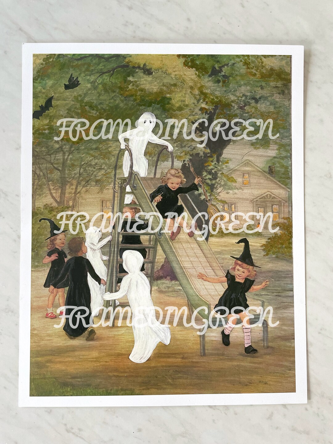 Halloween Art Print: Witches and Ghosts on Playground Slide - Etsy
