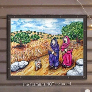 Ruth and Naomi Original Painting, Shavuot Gift, Woman and Cat Judica ...