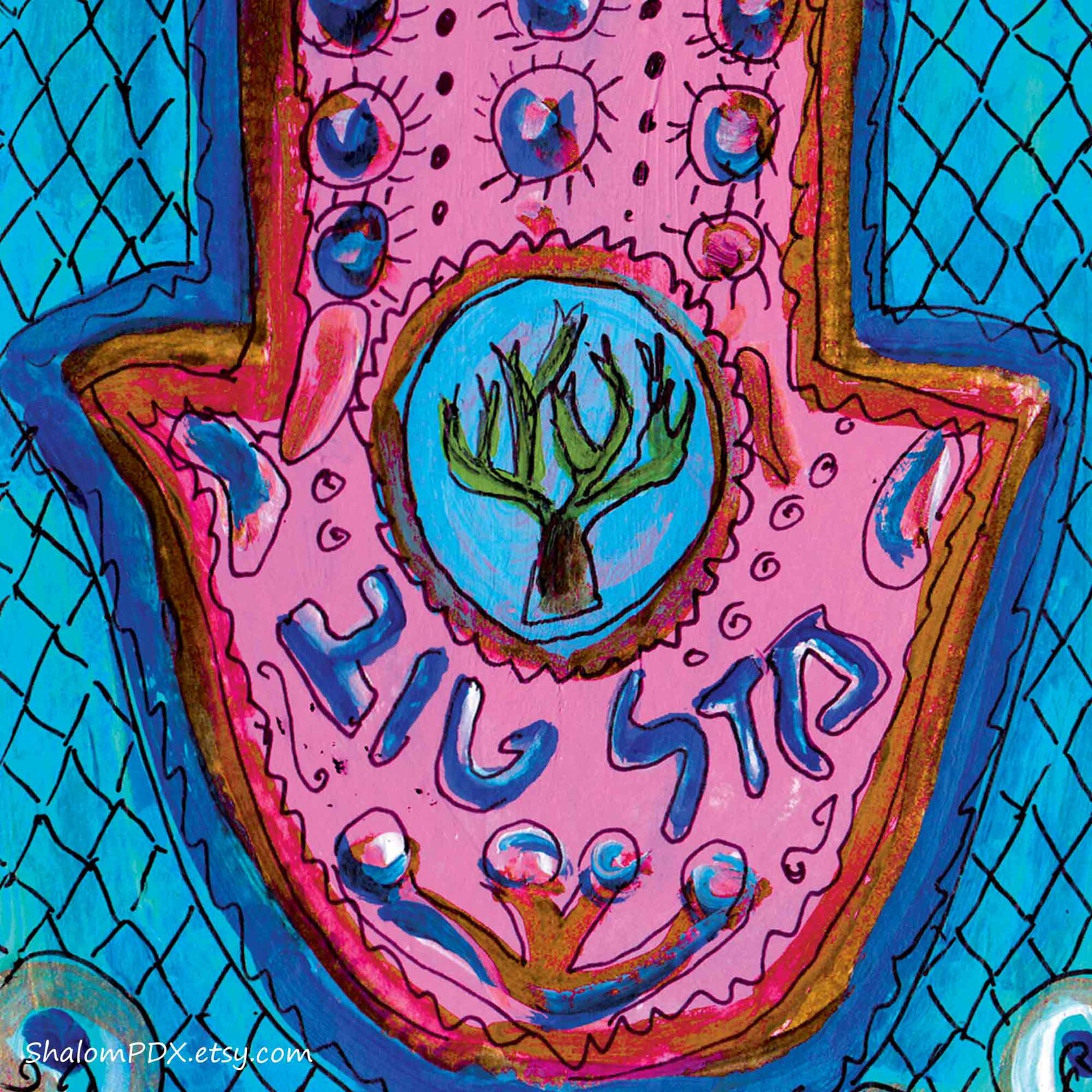 Printable Mazel Tov Card: Hamsa Hand, Tree of Life (digital Download ...