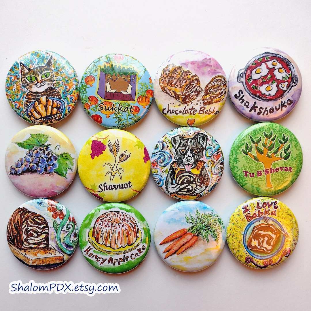 Jewish Gift, 1.5 Fridge Magnets, Whimsical Judaica Art, Cat Button ...