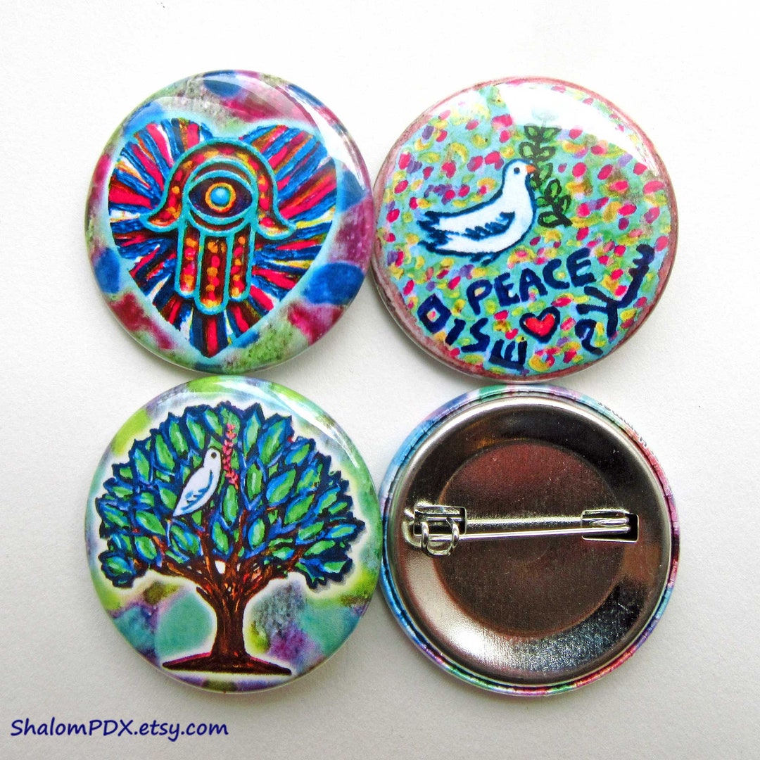 Shalom Salam Peace 1.5 Pin Back Button Set, Peace Dove, Peace Theme ...