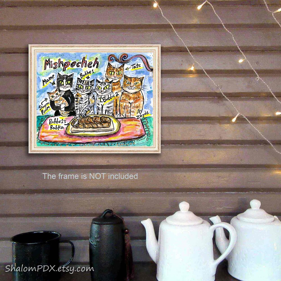 Original Jewish Cat Family Watercolor, Chocolate Babka, Mishpocheh ...