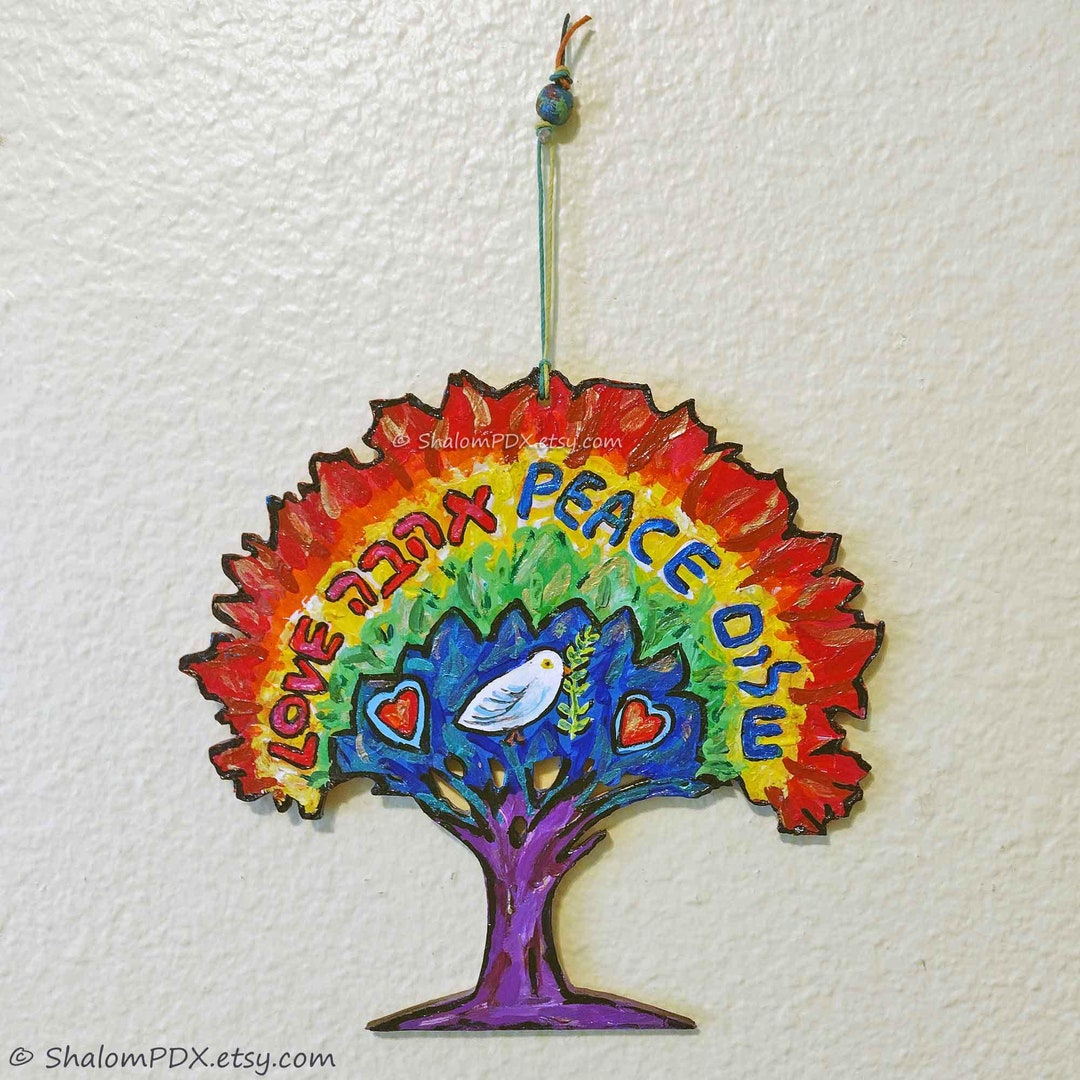 Love and Peace Pride Sign, Tree of Life, Shalom and Ahava, Peace Dove ...