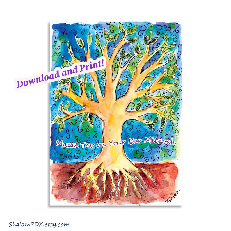 Printable Bar Mitzvah Card Digital Download Tree of Life - Etsy