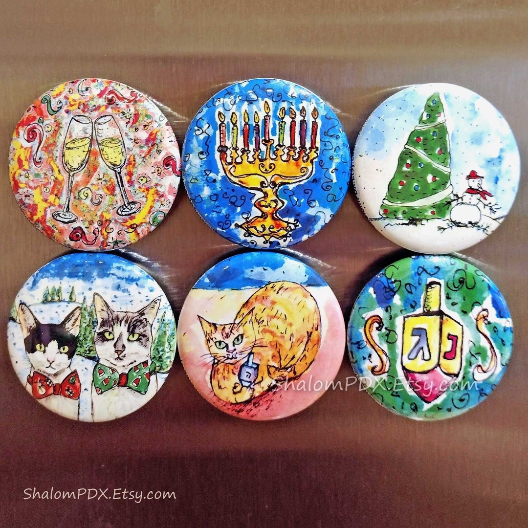 Happy New Year's, Hanukkah-christmas 1.5 Magnets, Winter Holiday Gift ...