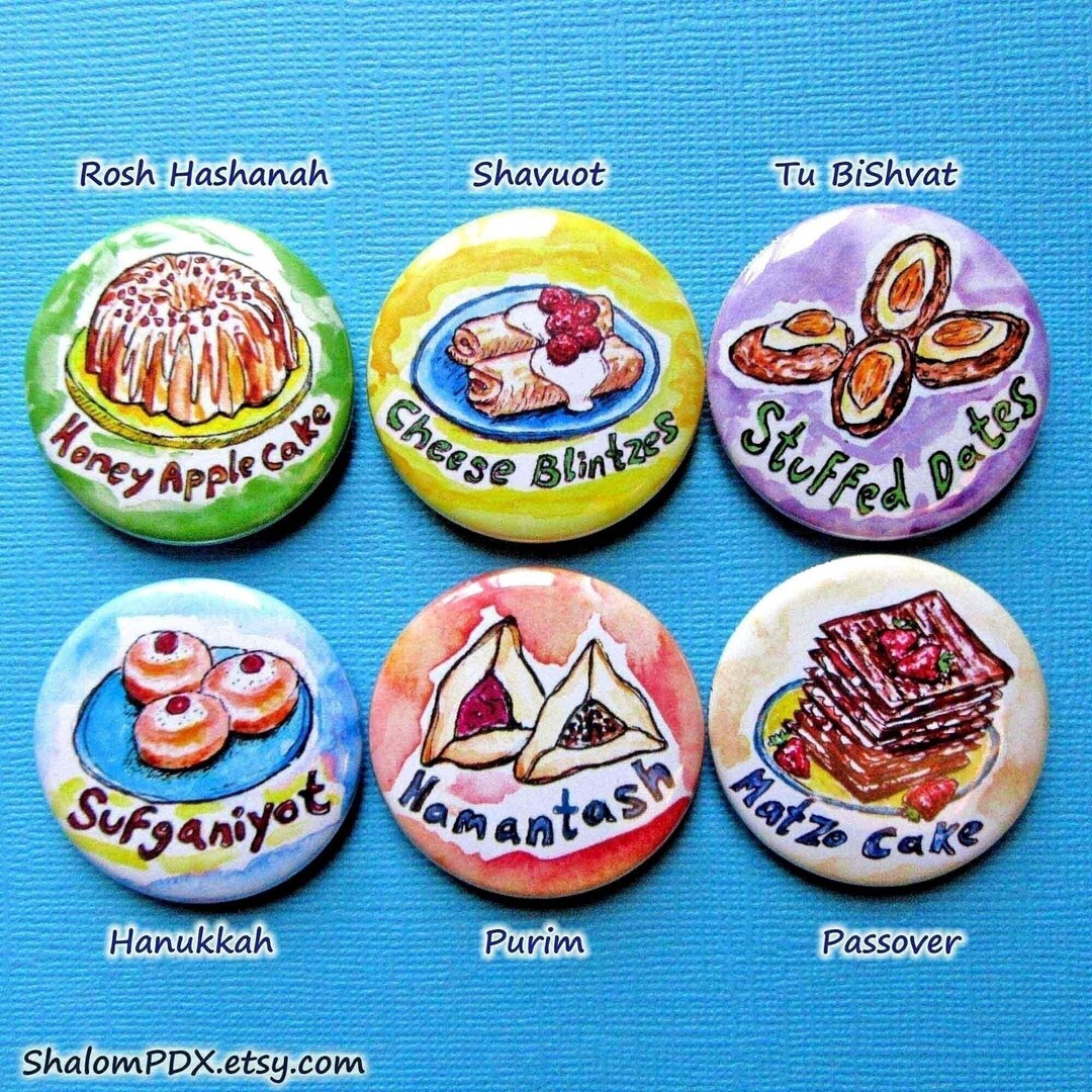 Jewish Holidays Desserts Magnet Set, 6 Magnets Featuring Rosh Hashanah ...