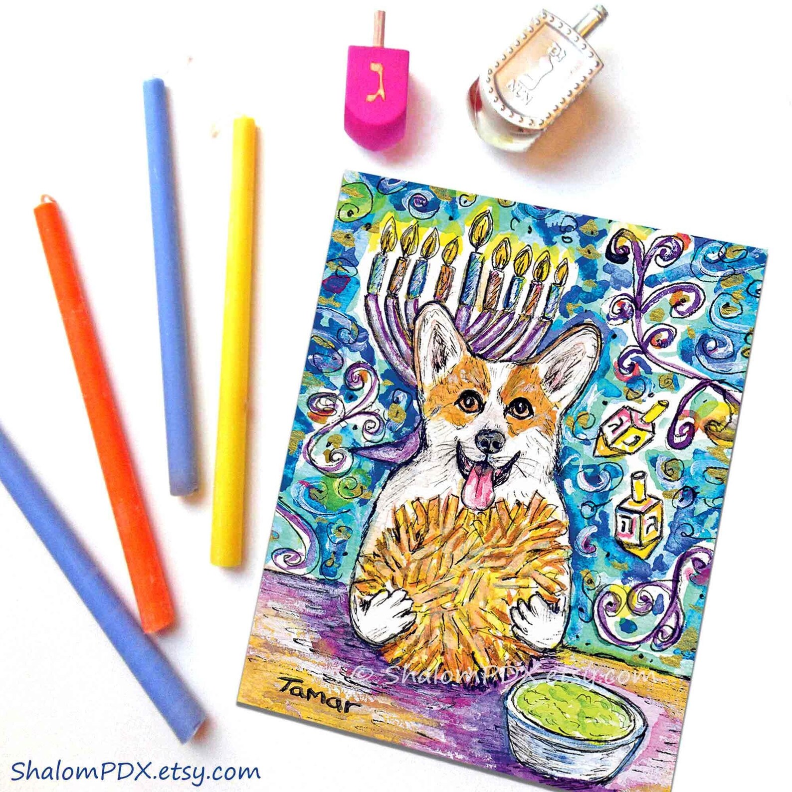 Happy Hanukkah Corgi Cards: Watercolor Jewish Dog Art - Etsy
