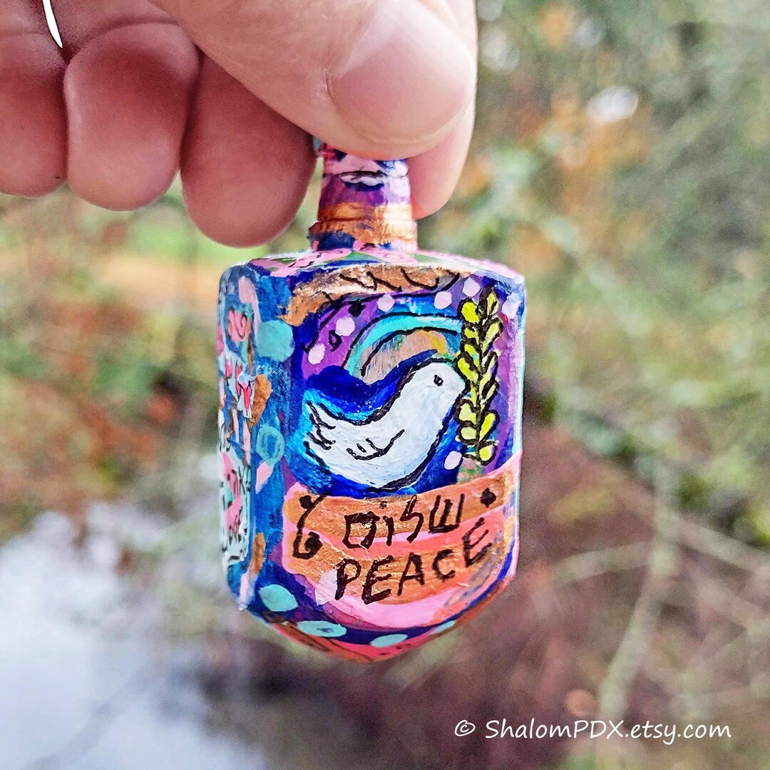 Hand Painted Wooden Dreidel Magnet, Chanukah Decoration, Jewish Art ...