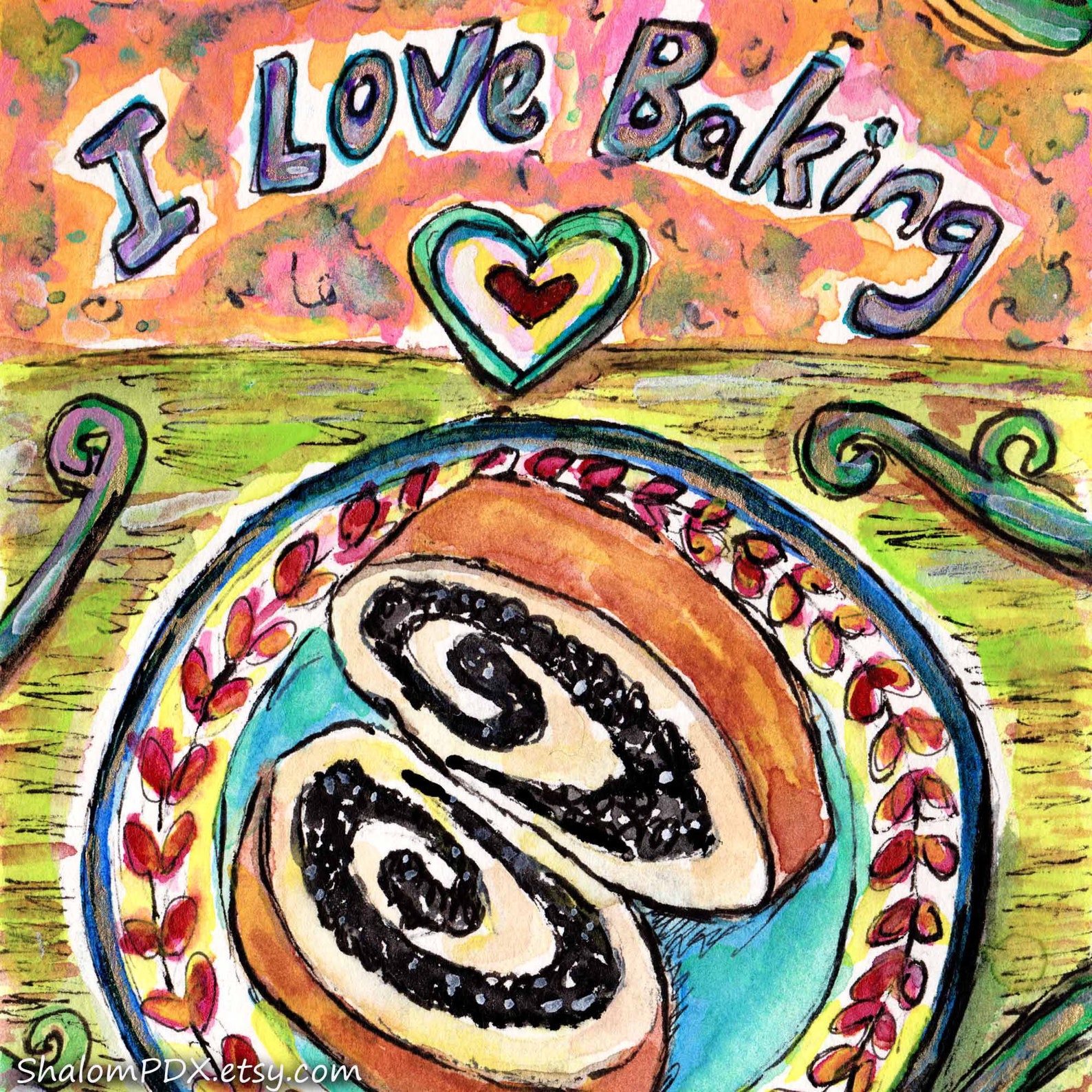 Jewish Food Art Original Watercolor Painting I Love Baking - Etsy