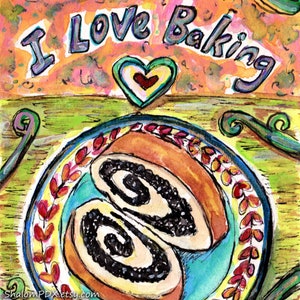 Jewish Food Art, Original Watercolor Painting, I Love Baking, Poppy ...
