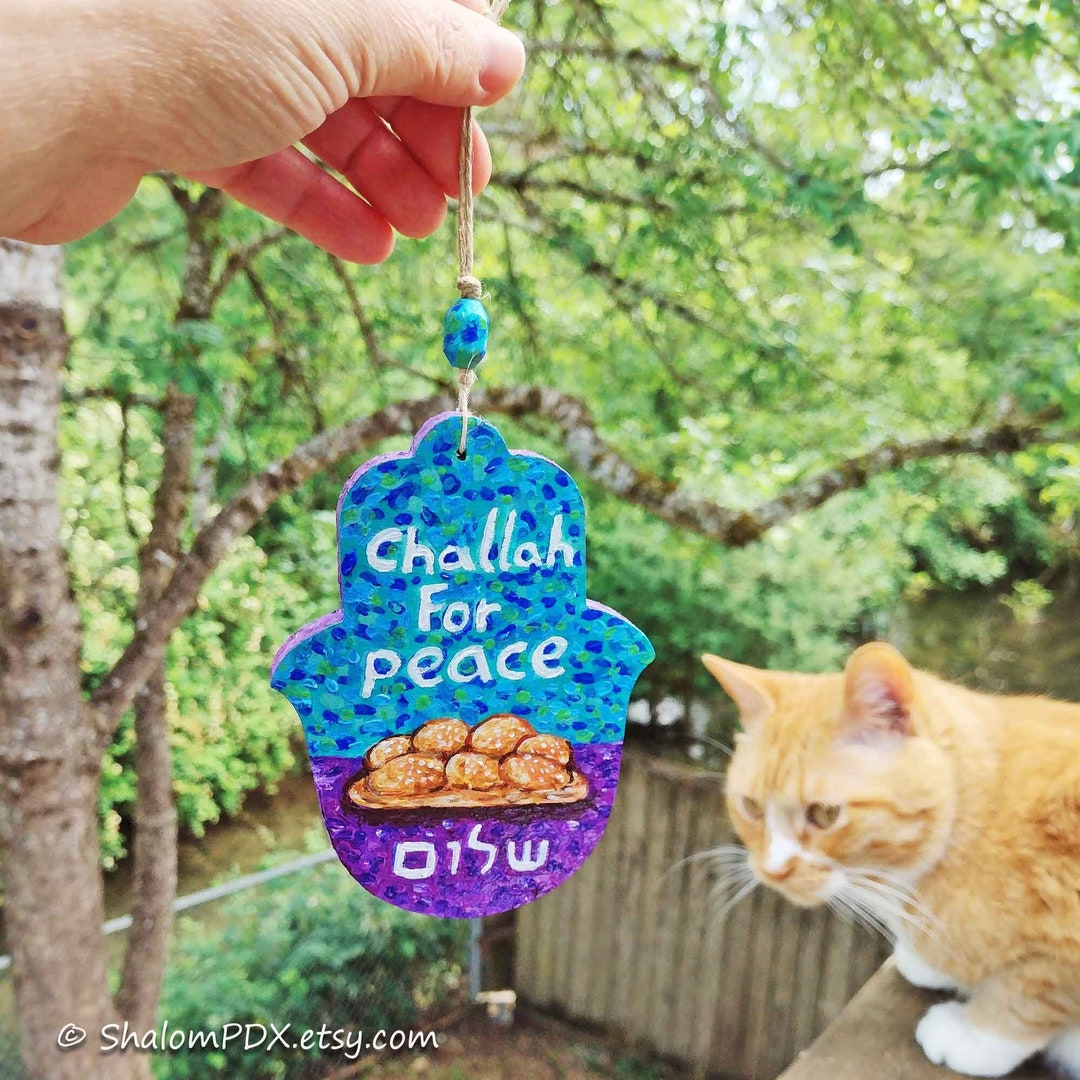 Hamsa Hand, Challah Bread, Shalom Gift, Peace Wooden Ornament, Handmade ...