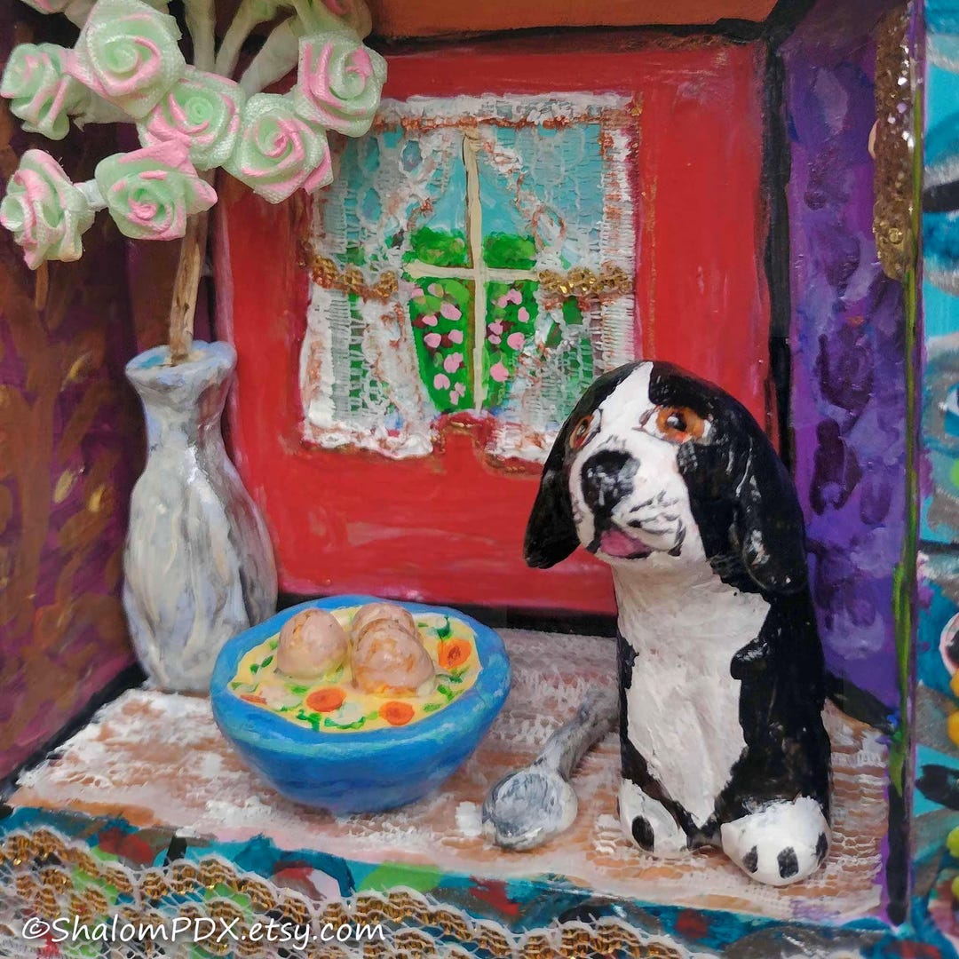 Original Dog Diorama Artwork, Matzo Ball Soup Shadow Box, Hand-painted ...