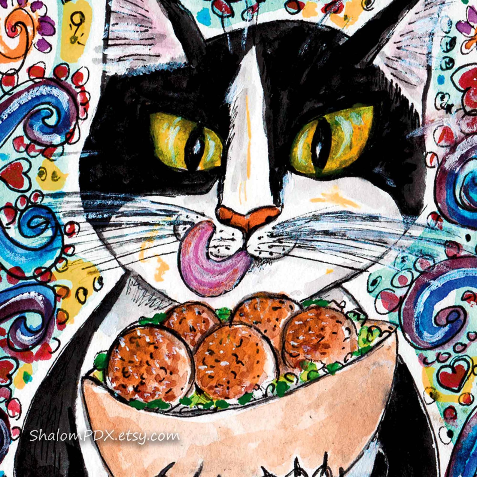 Tuxedo Cat Eating Falafel Pita Sandwich Funny Note Card Set - Etsy