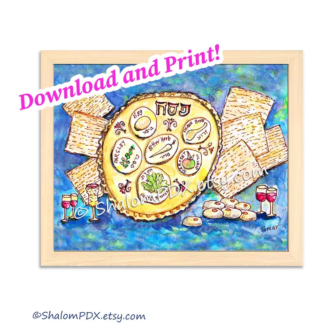 Passover Printable Art, Digital Download, Seder Plate Painting, Instant ...