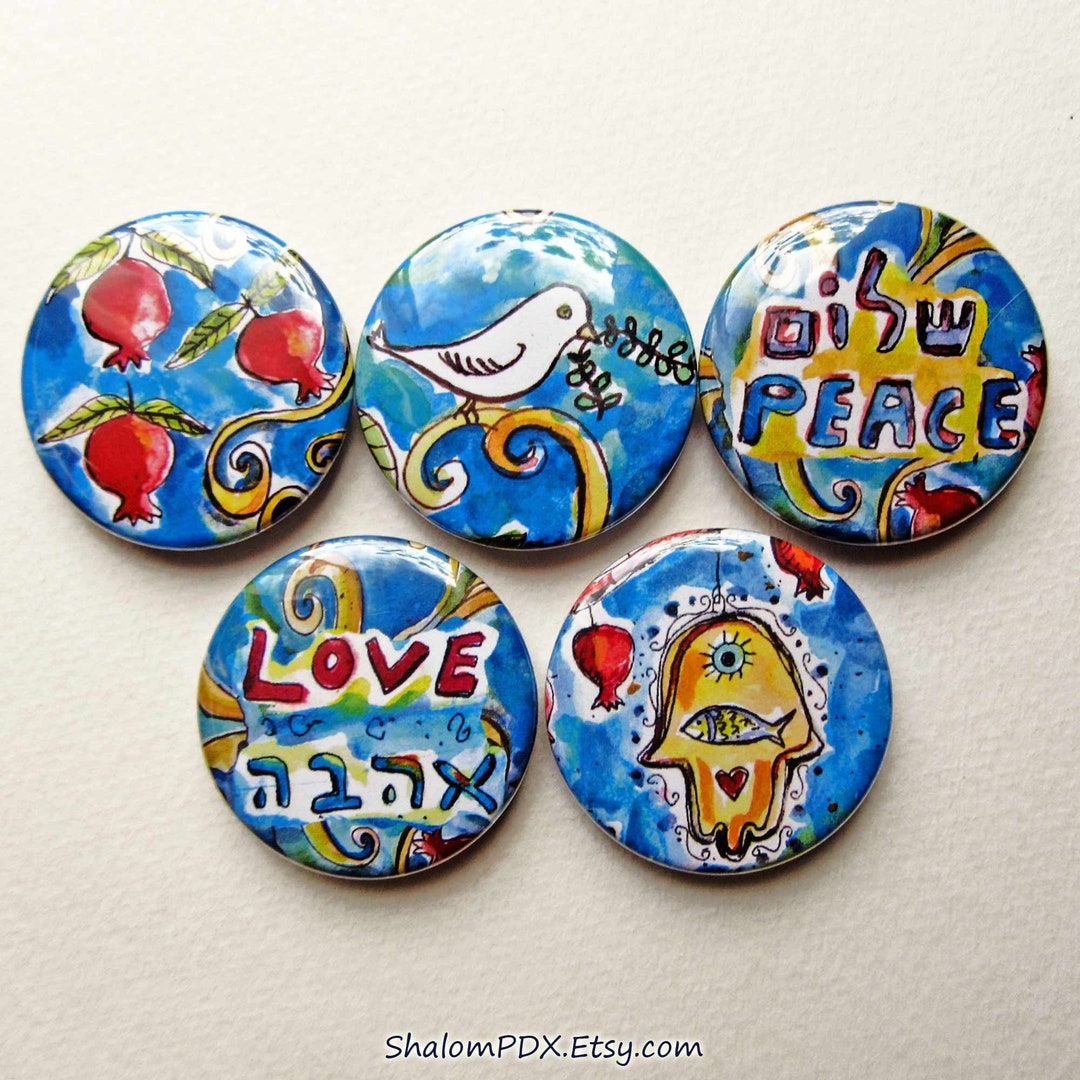 Love and Peace Magnet Set, Ahavah and Shalom Fridge Magnets, Jewish ...