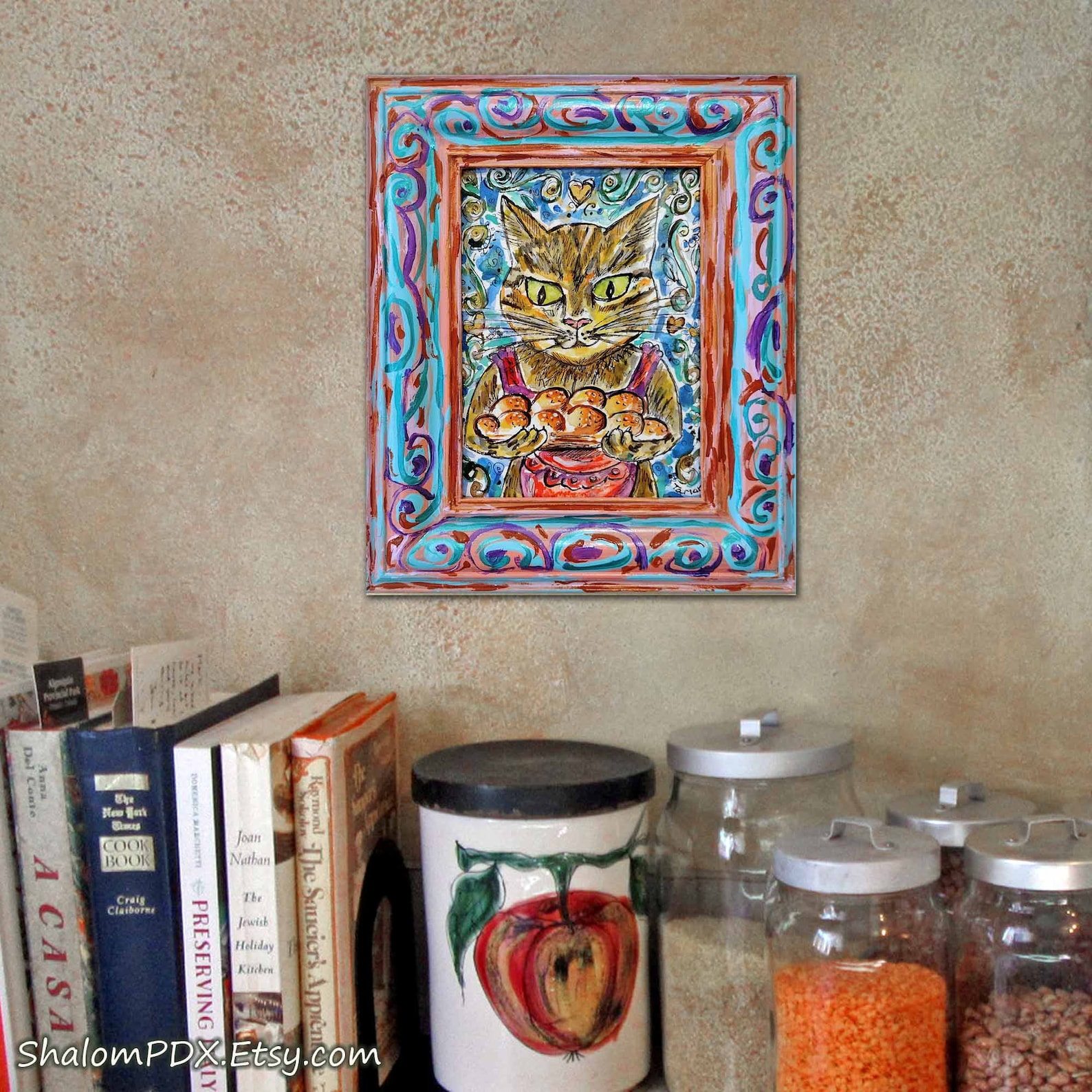Orange Tabby Cat Art: Challah Bread, Jewish Judaica - 5x7 Framed ...