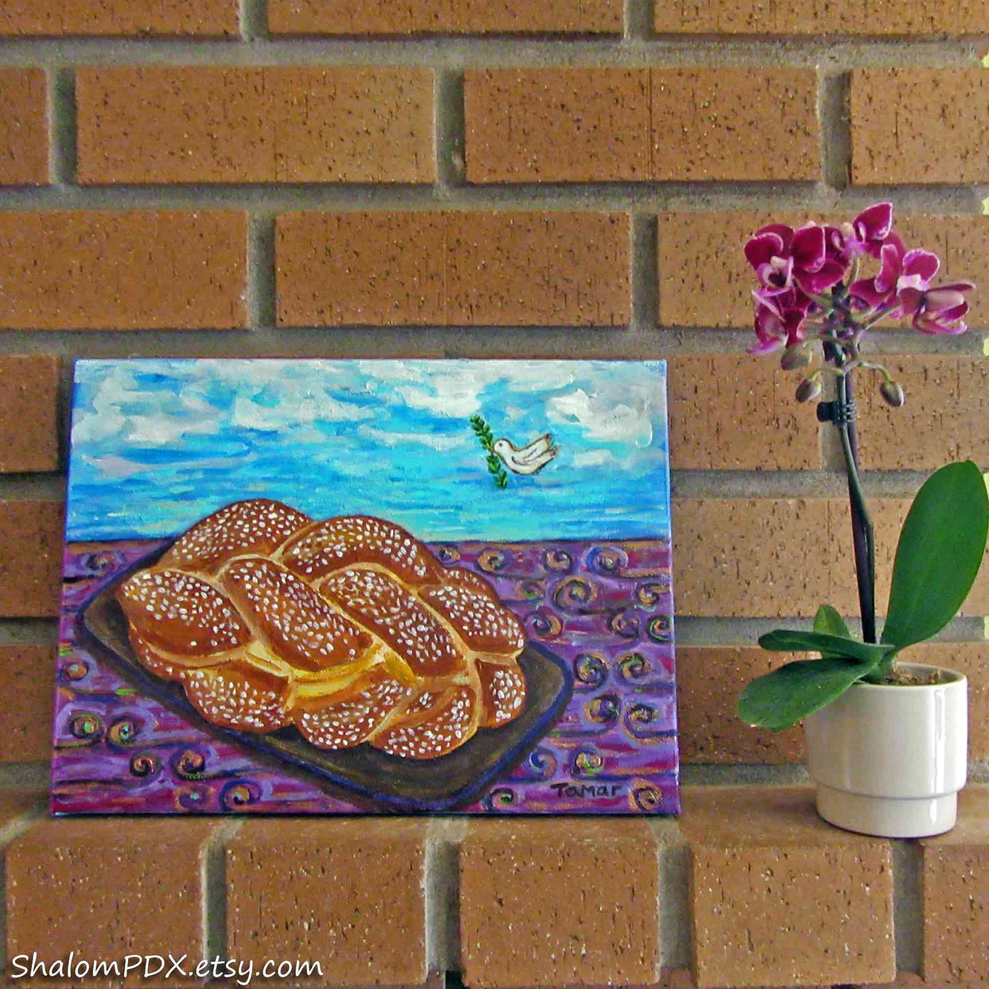 Acrylic Art & Collectibles Painting Challah Bread Judaica Artwork ...