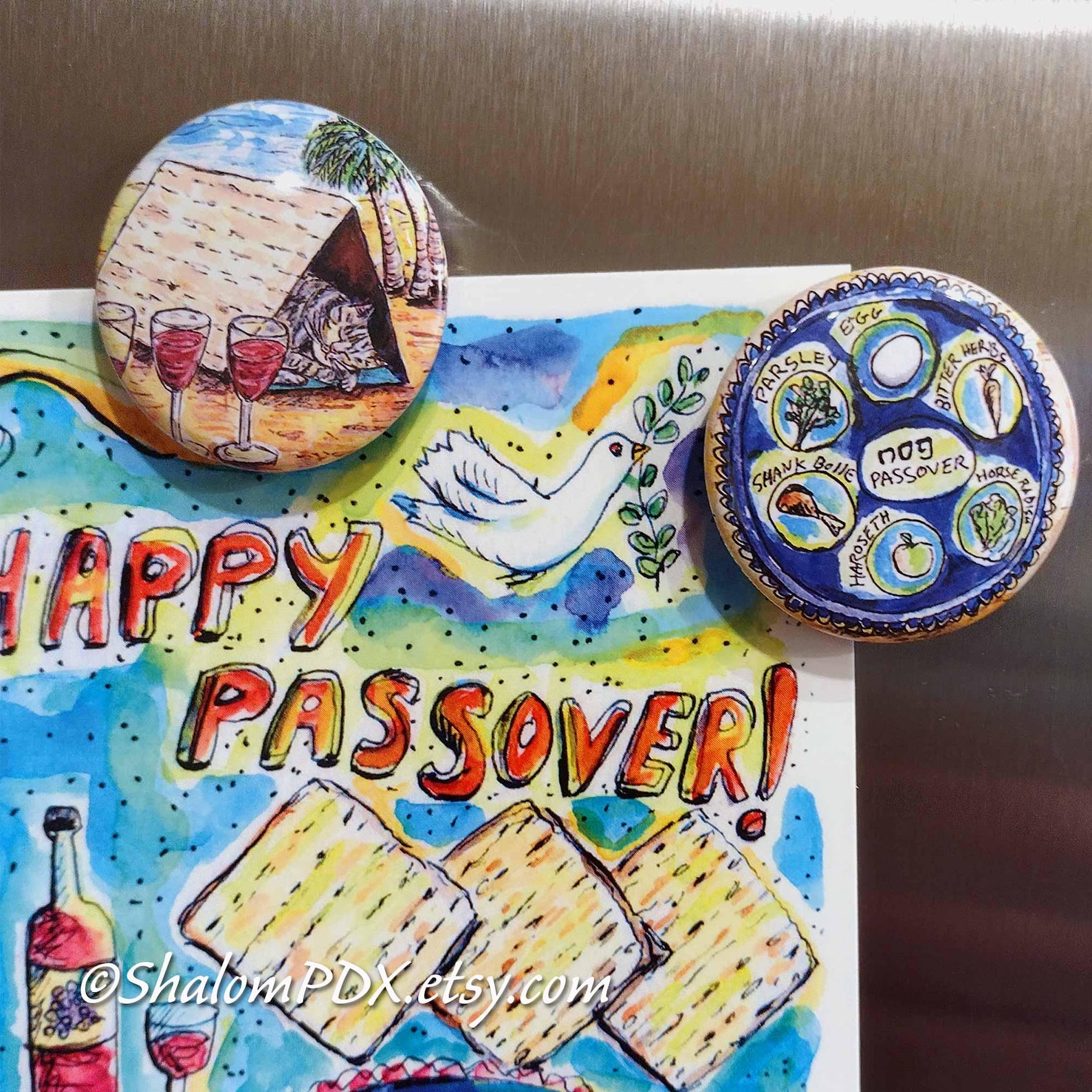 Passover Cat Magnets | Watercolor Tabby, Peace Dove Seder Decor - Etsy
