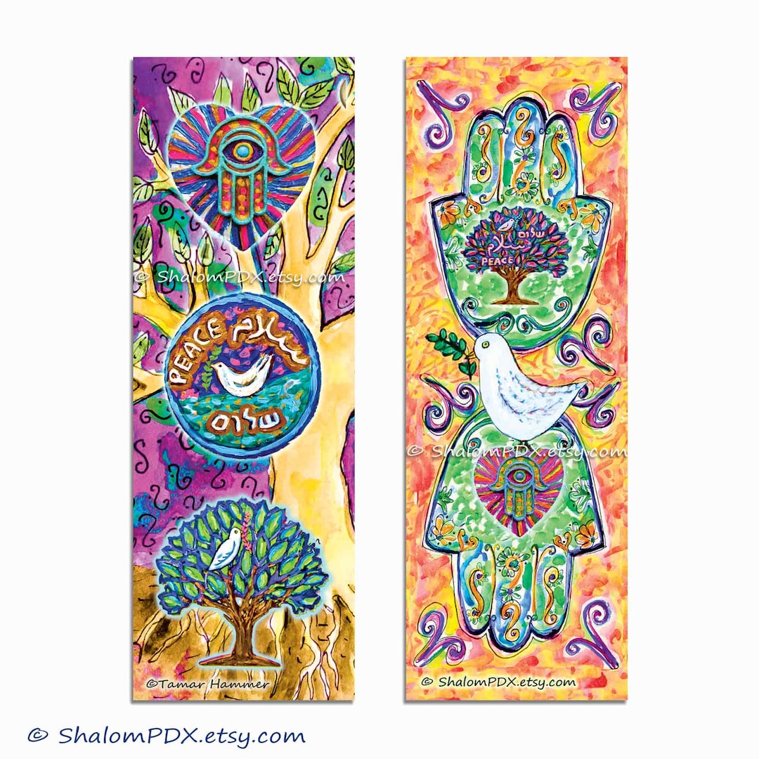 Peace Bookmark: Shalom Salam Art, Hebrew Arabic English - Etsy