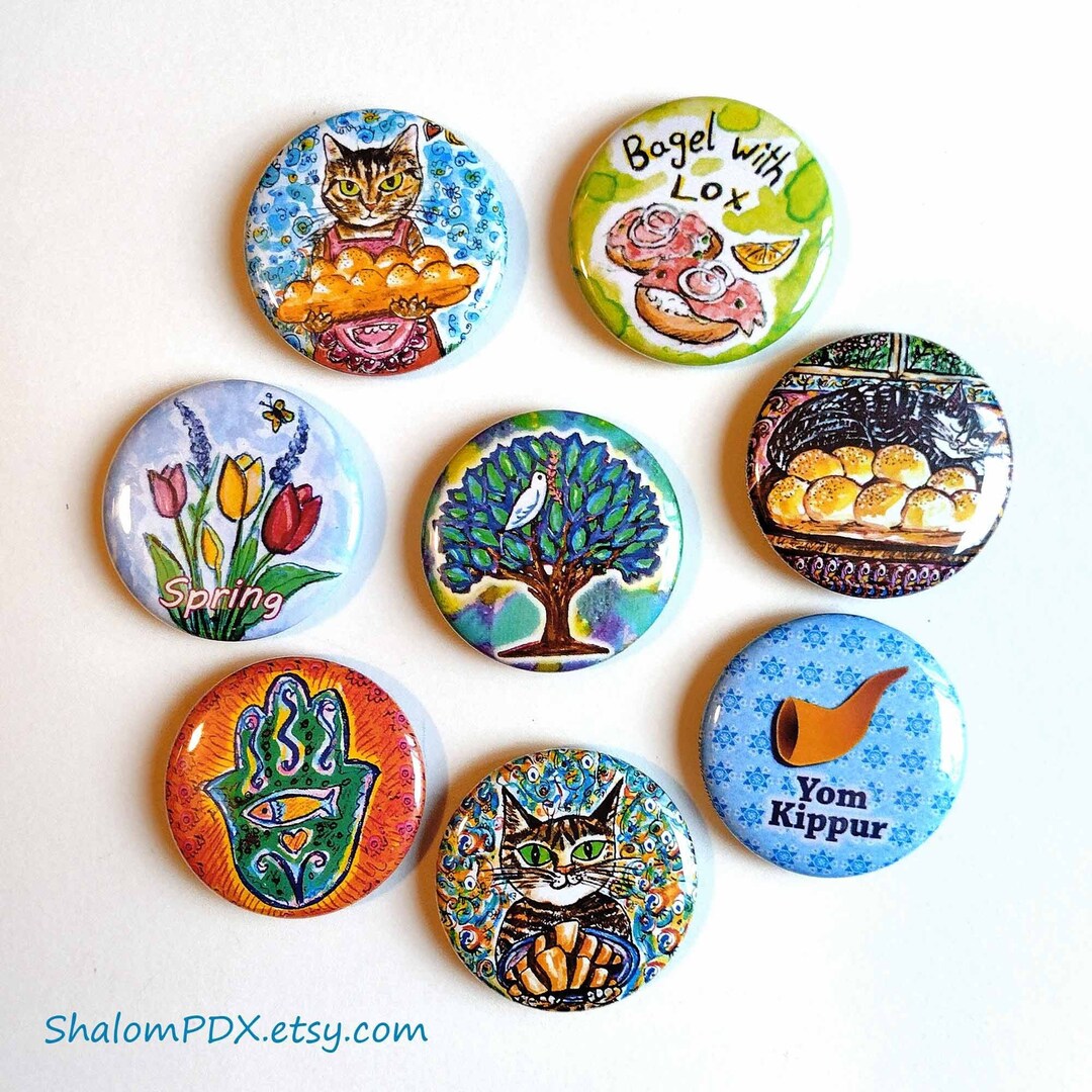 1.5" Fridge Magnet Collection, Judaica Gift, Whimsical Judaica Art, Cat ...