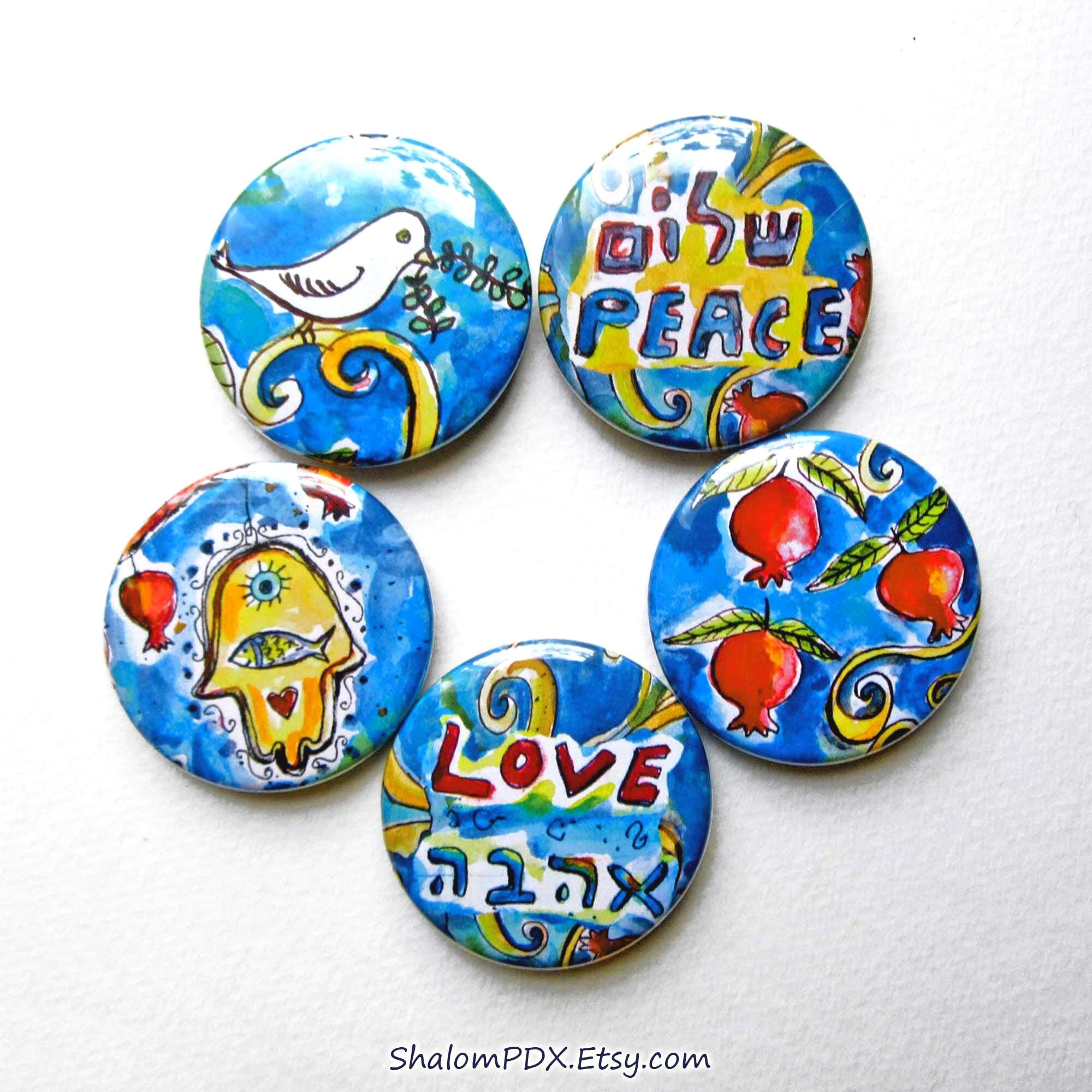 Love and Peace Magnet Set, Ahavah and Shalom Fridge Magnets, Jewish ...