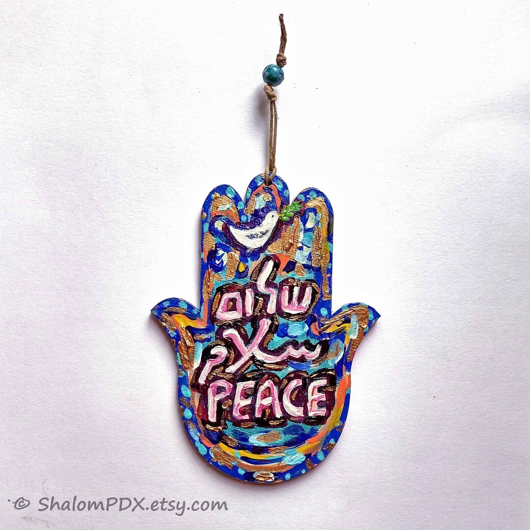 Shalom, Salam, Peace, Hamsa Hand Painted Sign, Art for Peace in the ...