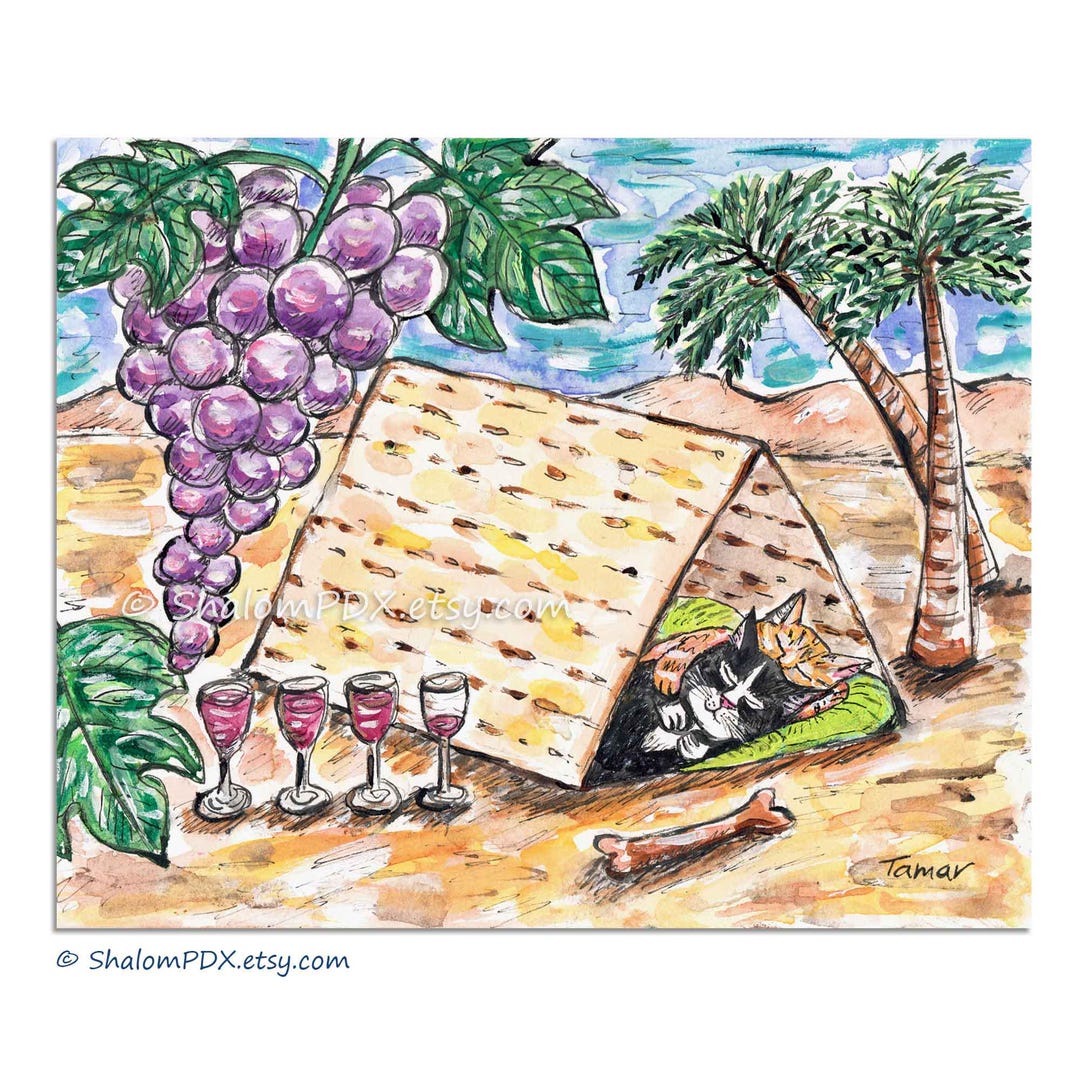 Original Painting, Funny Passover Cat, Whimsical Judaica Artwork ...