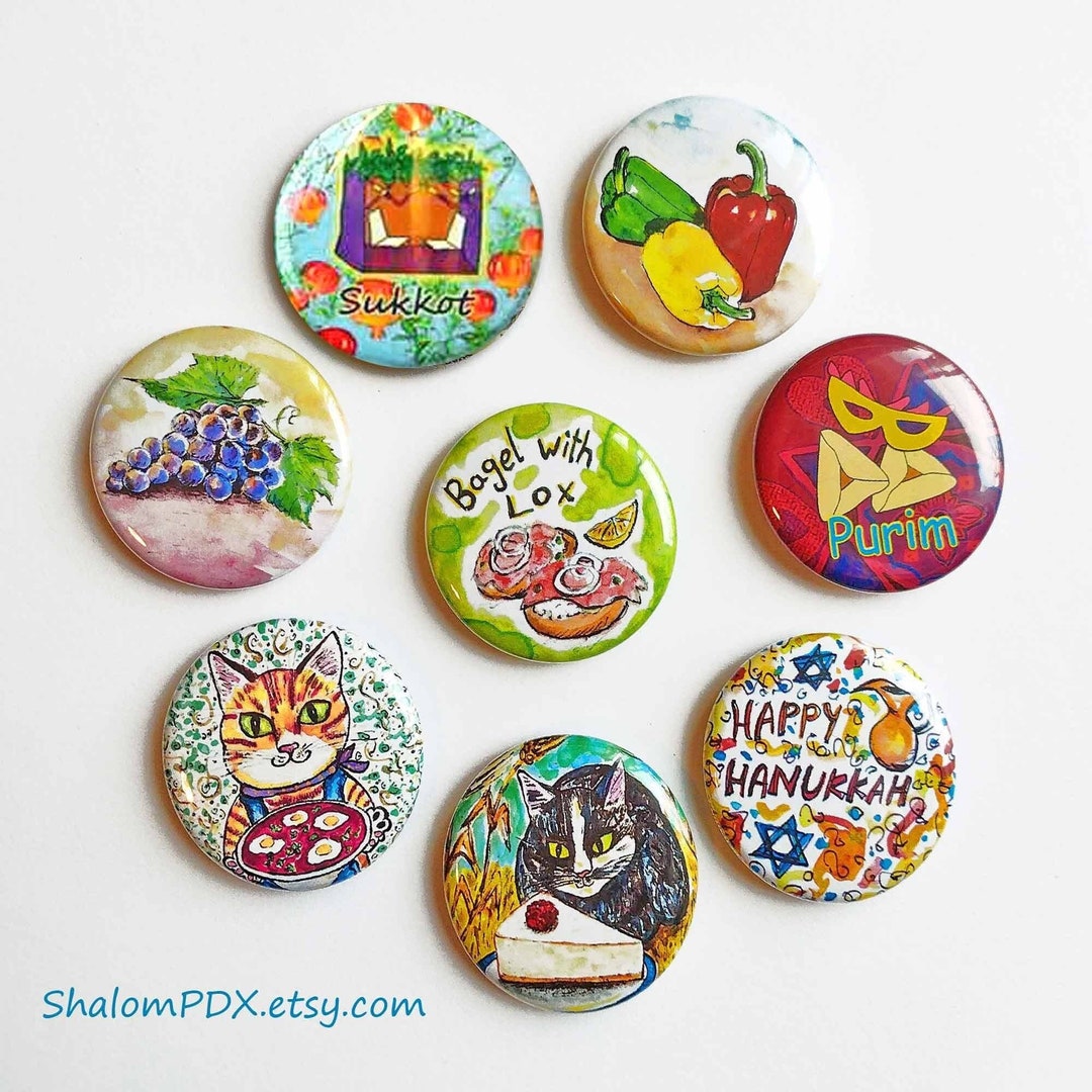 1.5 Fridge Magnet Collection, Mix and Match, Judaica Art, Jewish Cat ...
