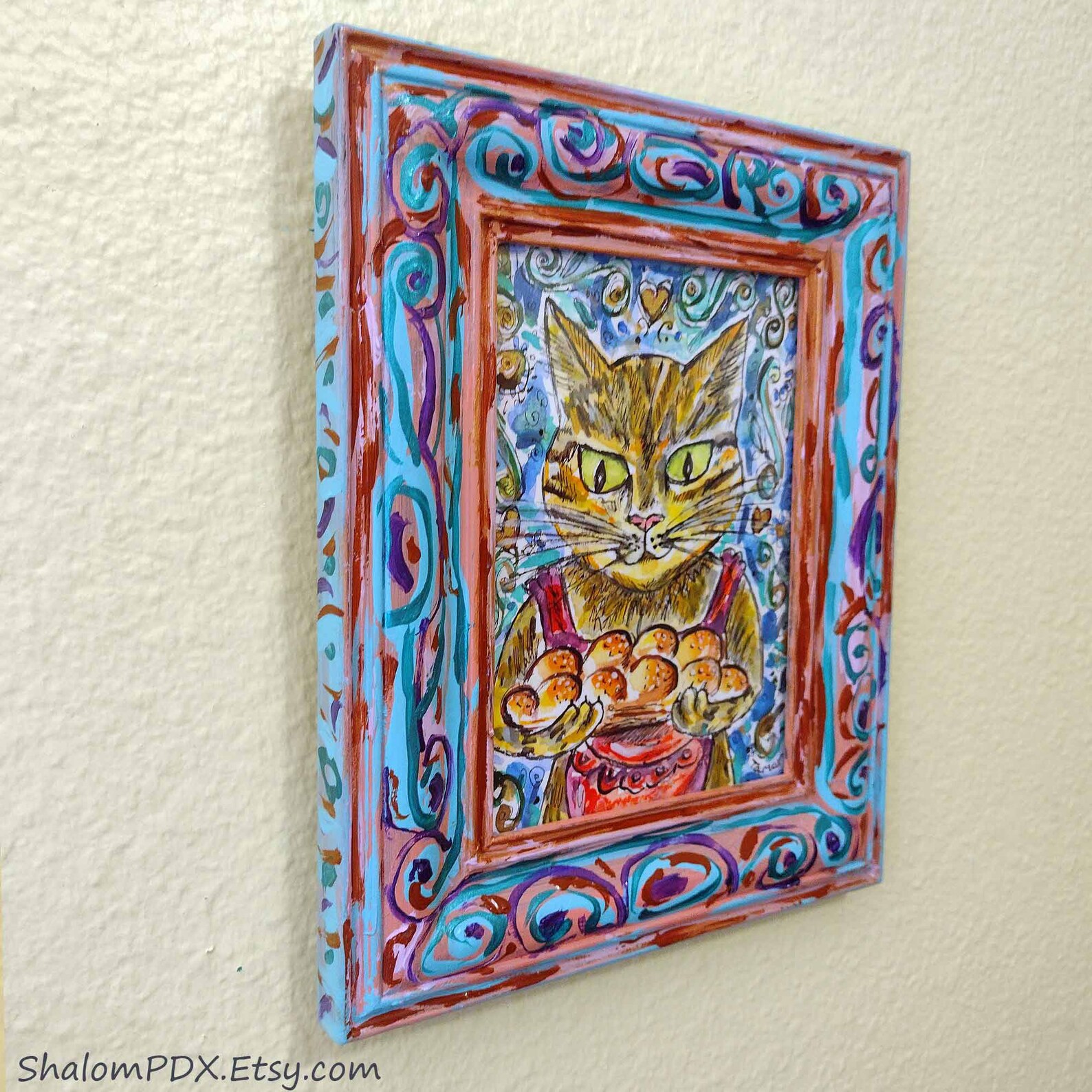Orange Tabby Cat Art: Challah Bread, Jewish Judaica - 5x7 Framed ...