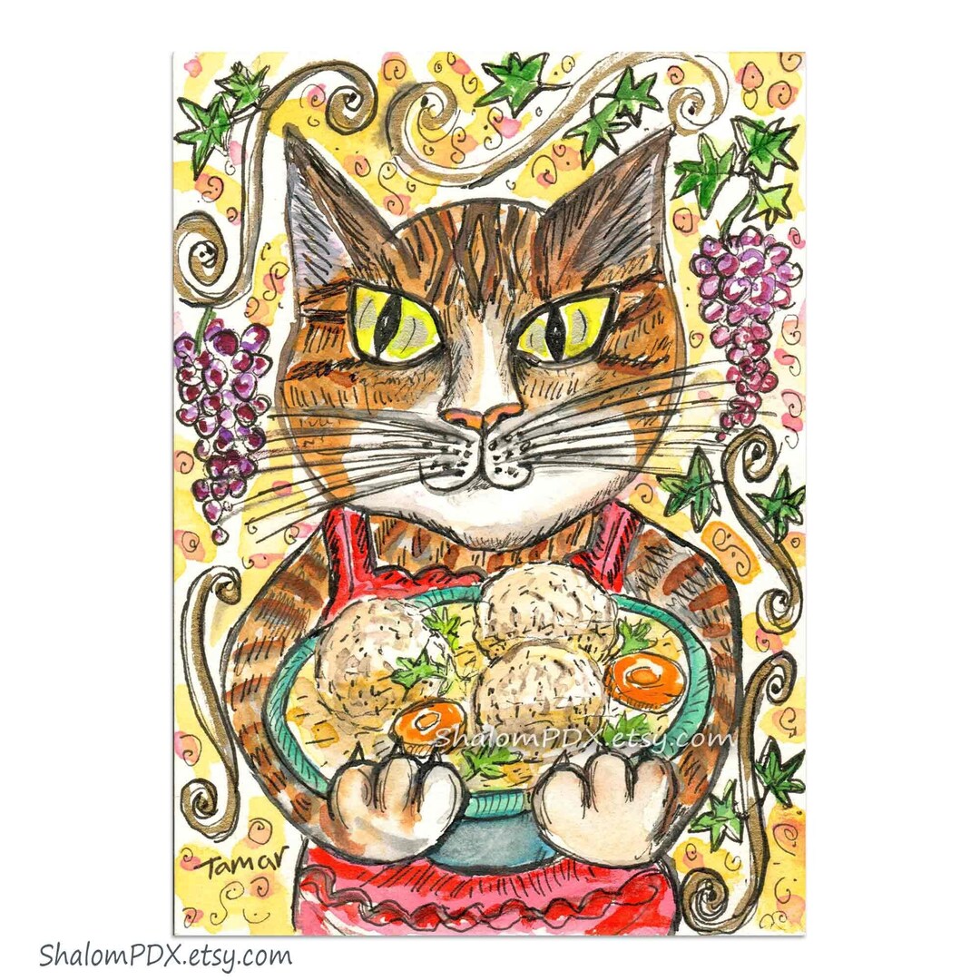 Original Cat Painting, Passover Matzo Ball Soup, Jewish Holiday Food ...