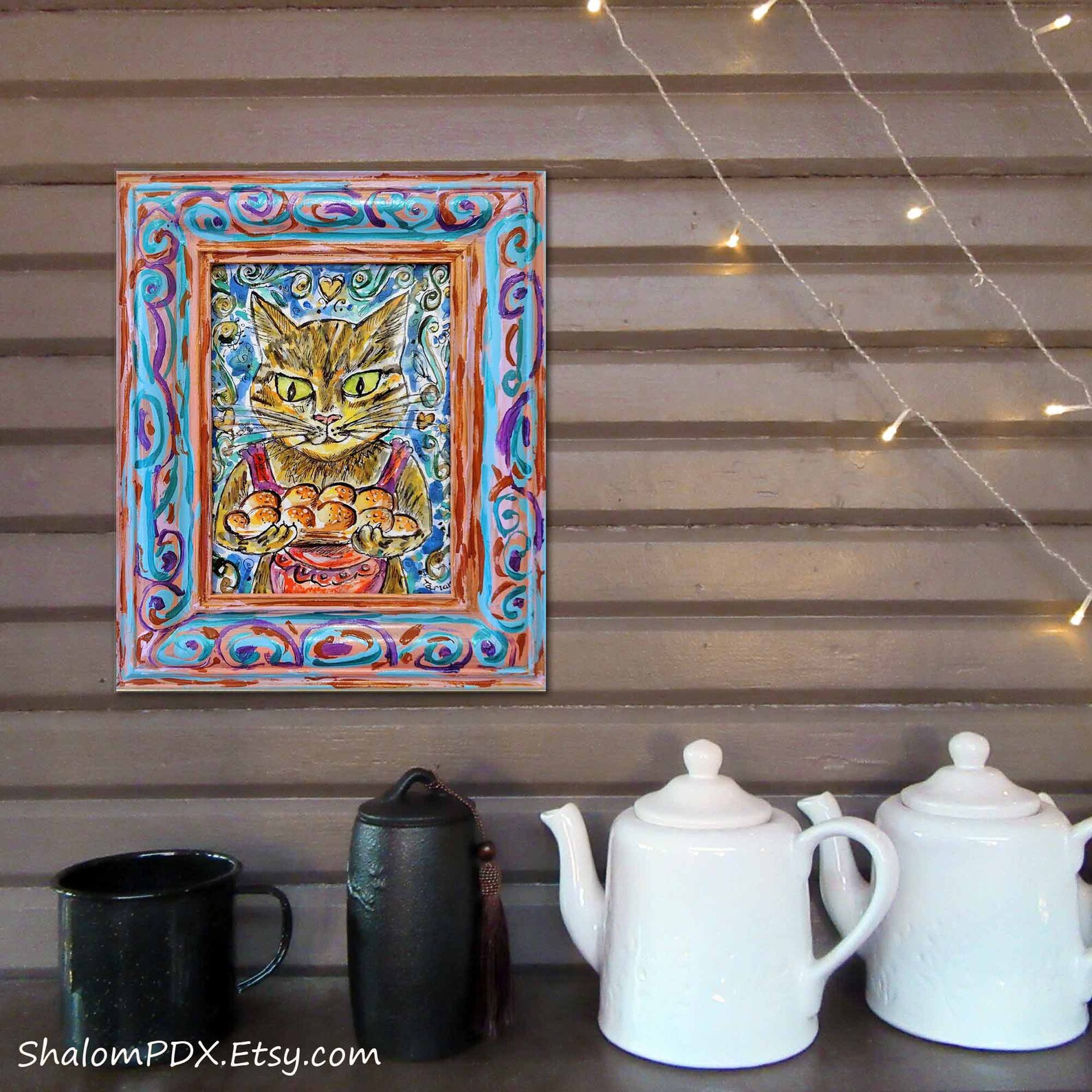 Orange Tabby Cat Art: Challah Bread, Jewish Judaica - 5x7 Framed ...