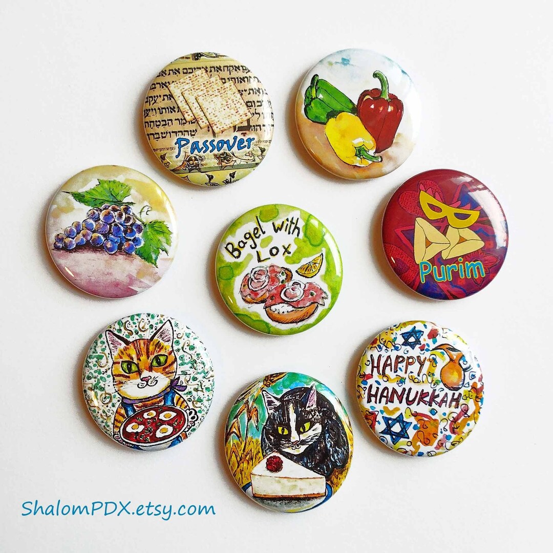 1.5 Fridge Magnet Collection, Whimsical Judaica Art, Jewish Cat Lovers ...
