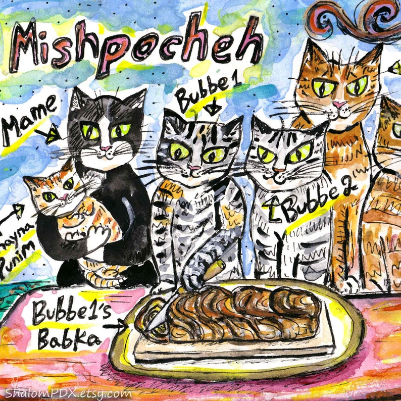 Original Jewish Cat Family Watercolor Chocolate Babka - Etsy