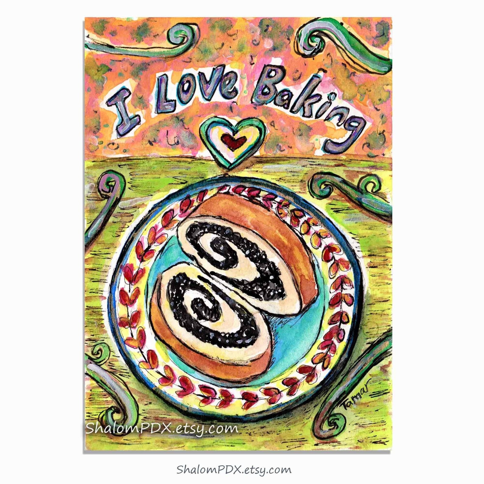 Jewish Food Art Original Watercolor Painting I Love Baking - Etsy