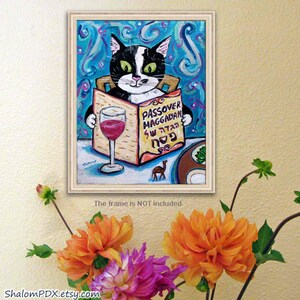 Original Painting, Passover Gift, Cat Reading Pesach Haggadah ...