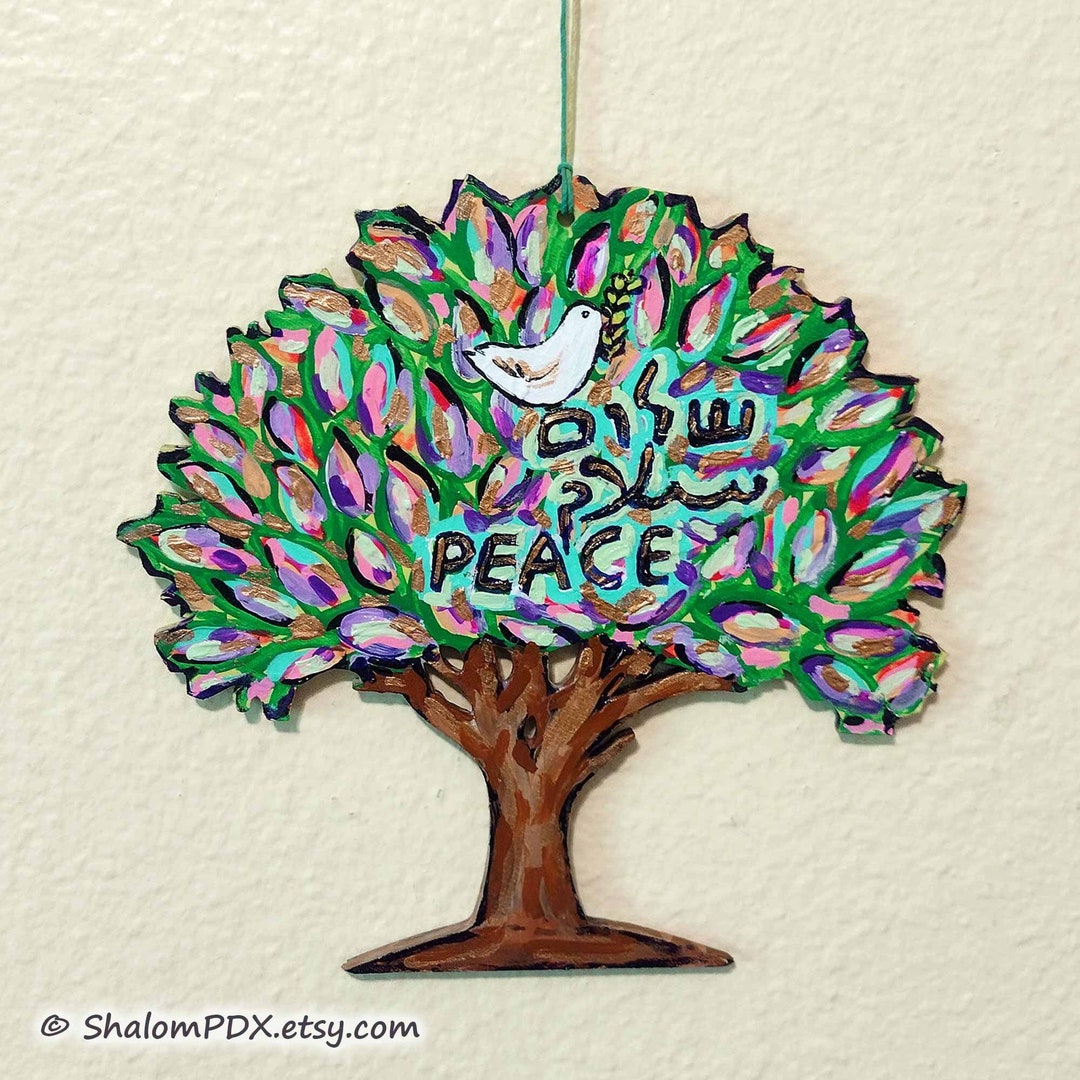 Peace Shalom Salam Sign, Tree of Life, Peace Dove Ornament, English ...