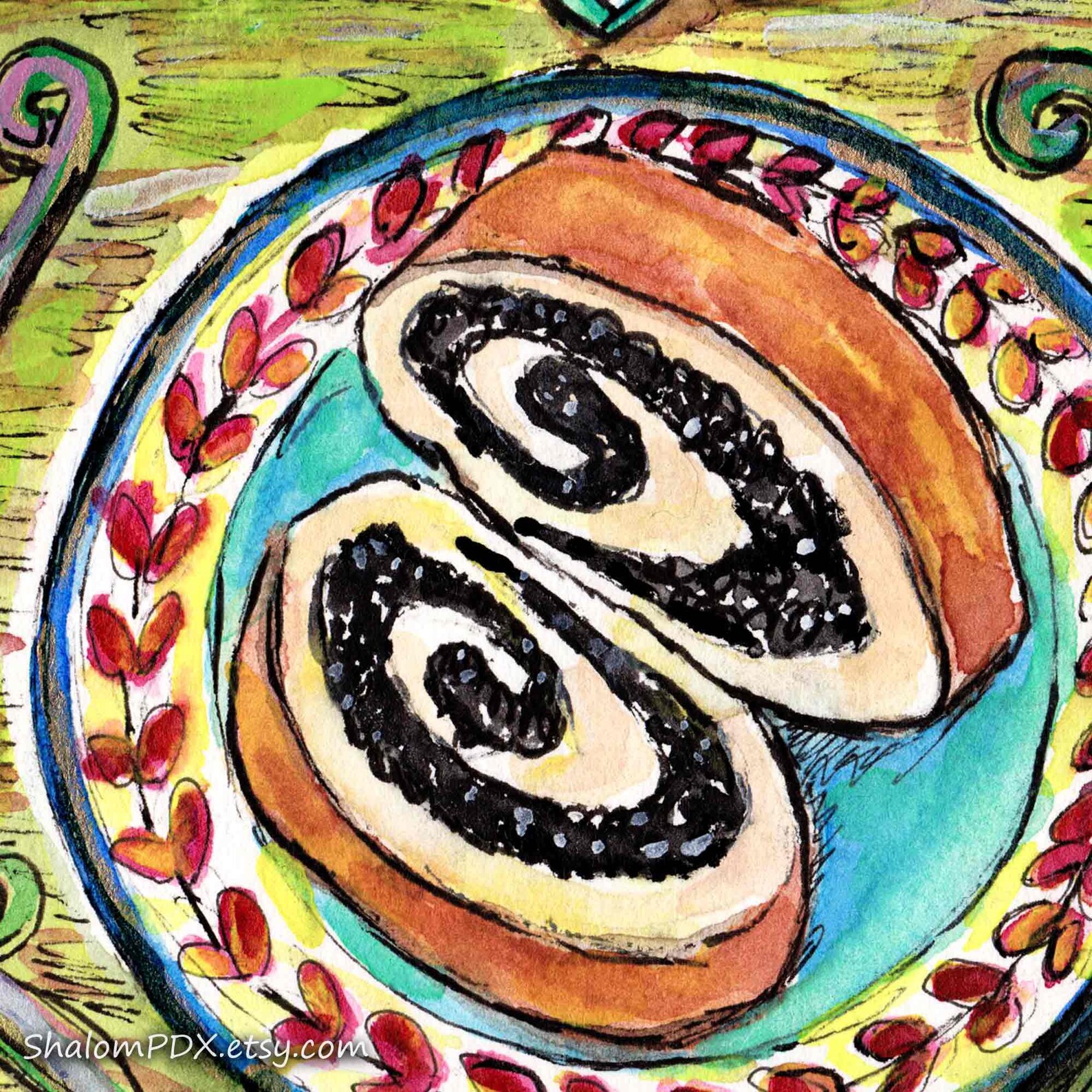Jewish Food Art Original Watercolor Painting I Love Baking - Etsy