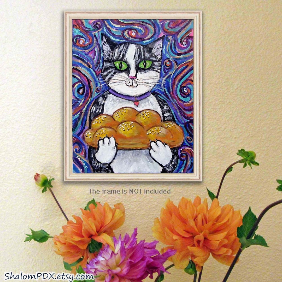 Original Cat Painting, Challah Bread, Jewish Food, Baking Lover ...