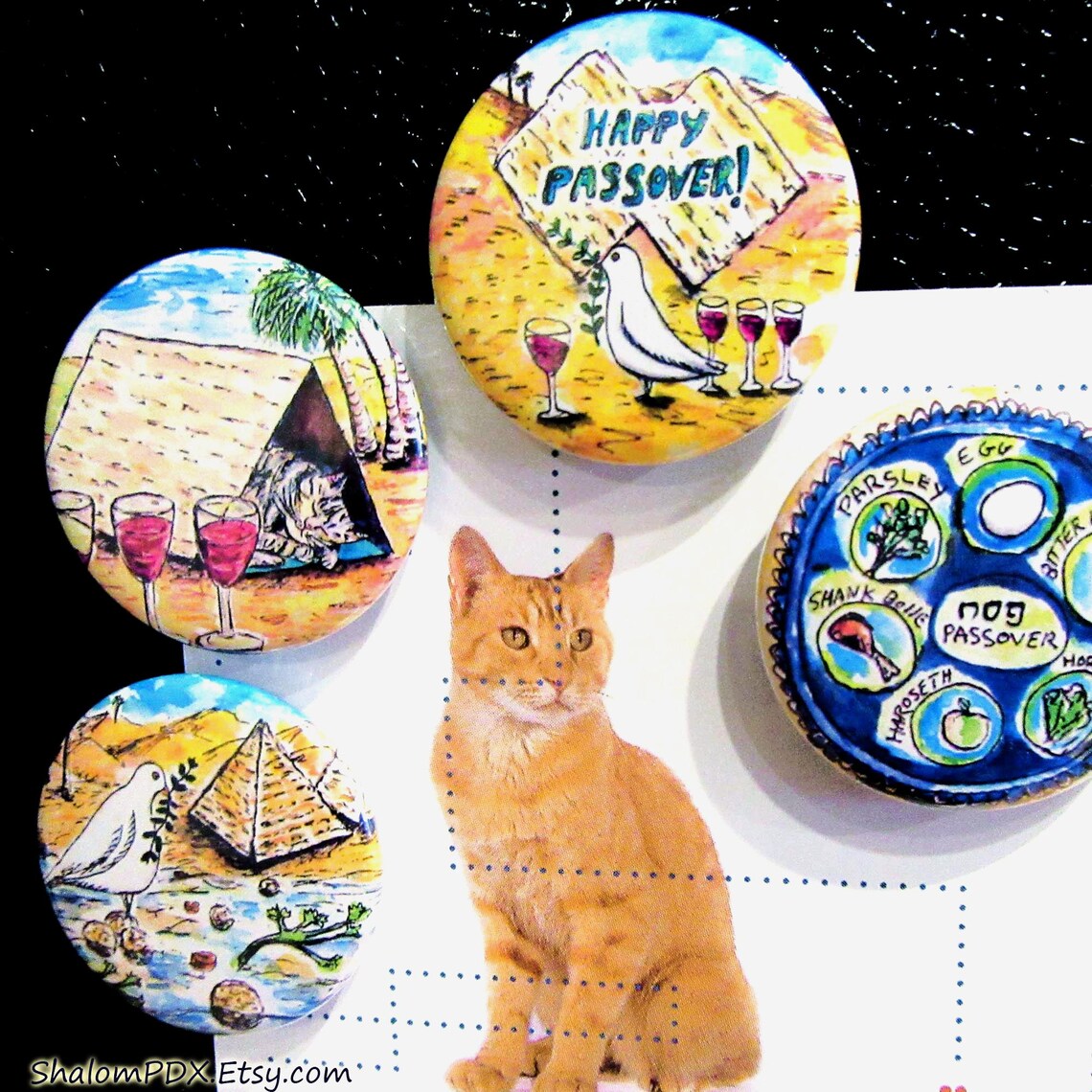 Passover Cat Magnets | Watercolor Tabby, Peace Dove Seder Decor - Etsy