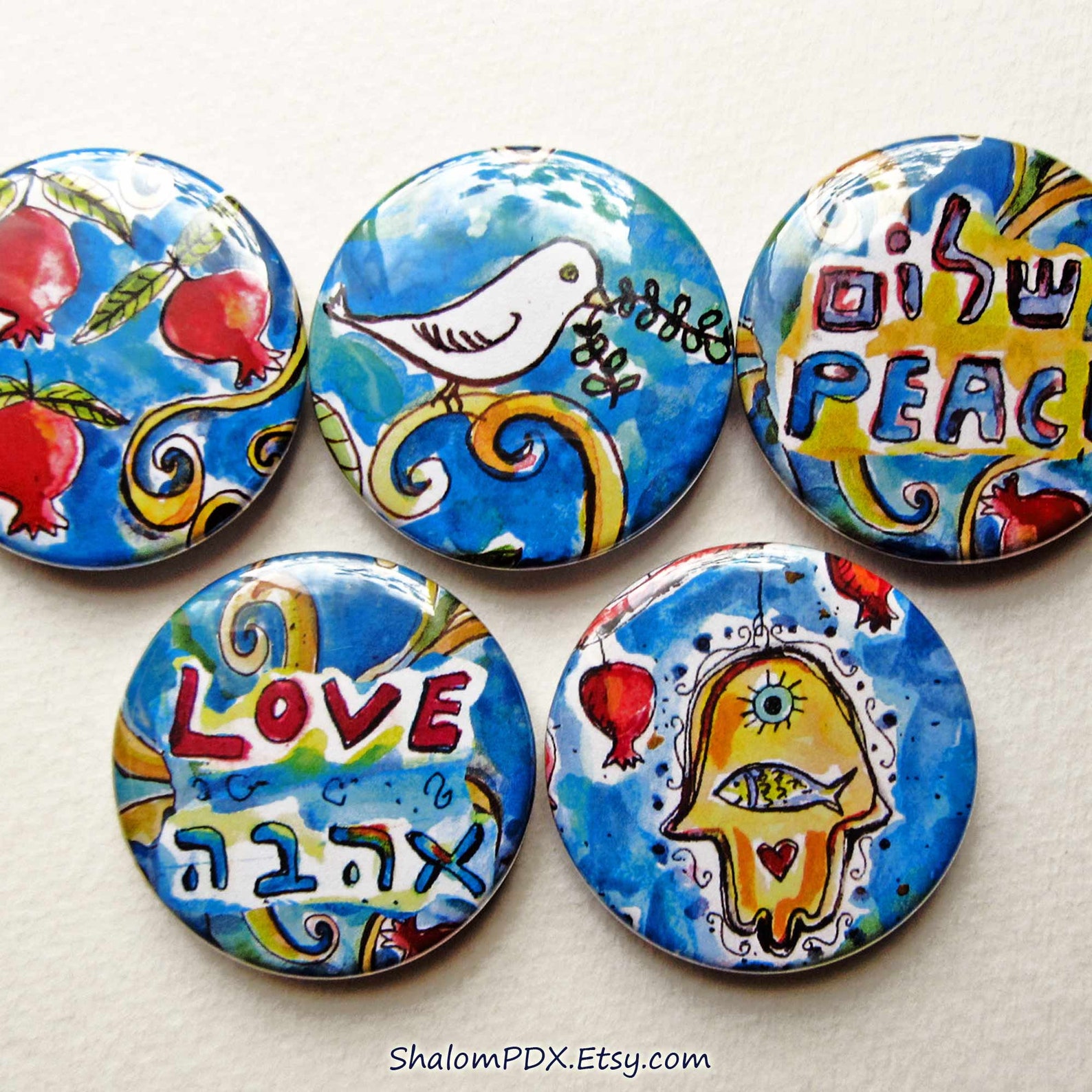 Love and Peace Magnet Set, Ahavah and Shalom Fridge Magnets, Jewish ...