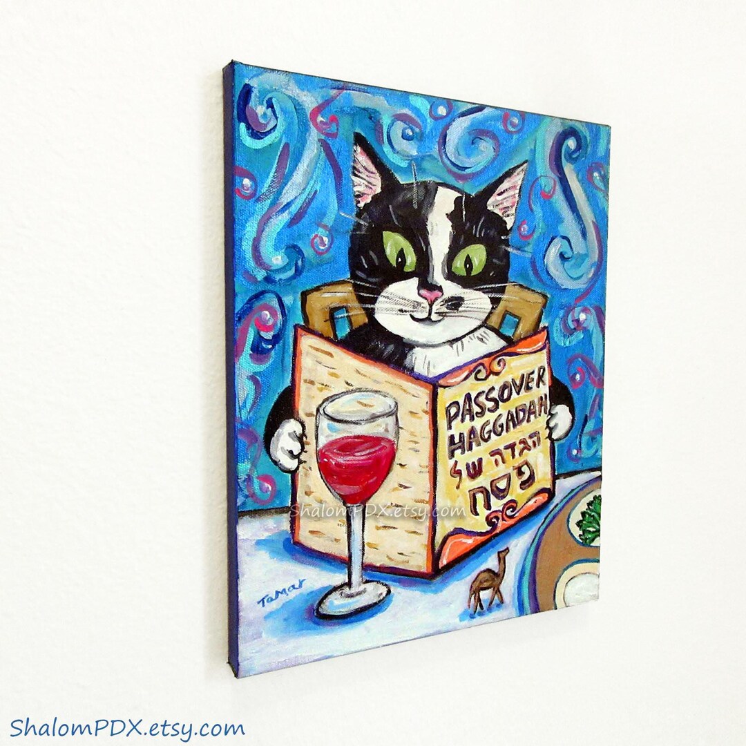 Original Cat Passover Painting | Tuxedo Aaron Reading Haggadah ...