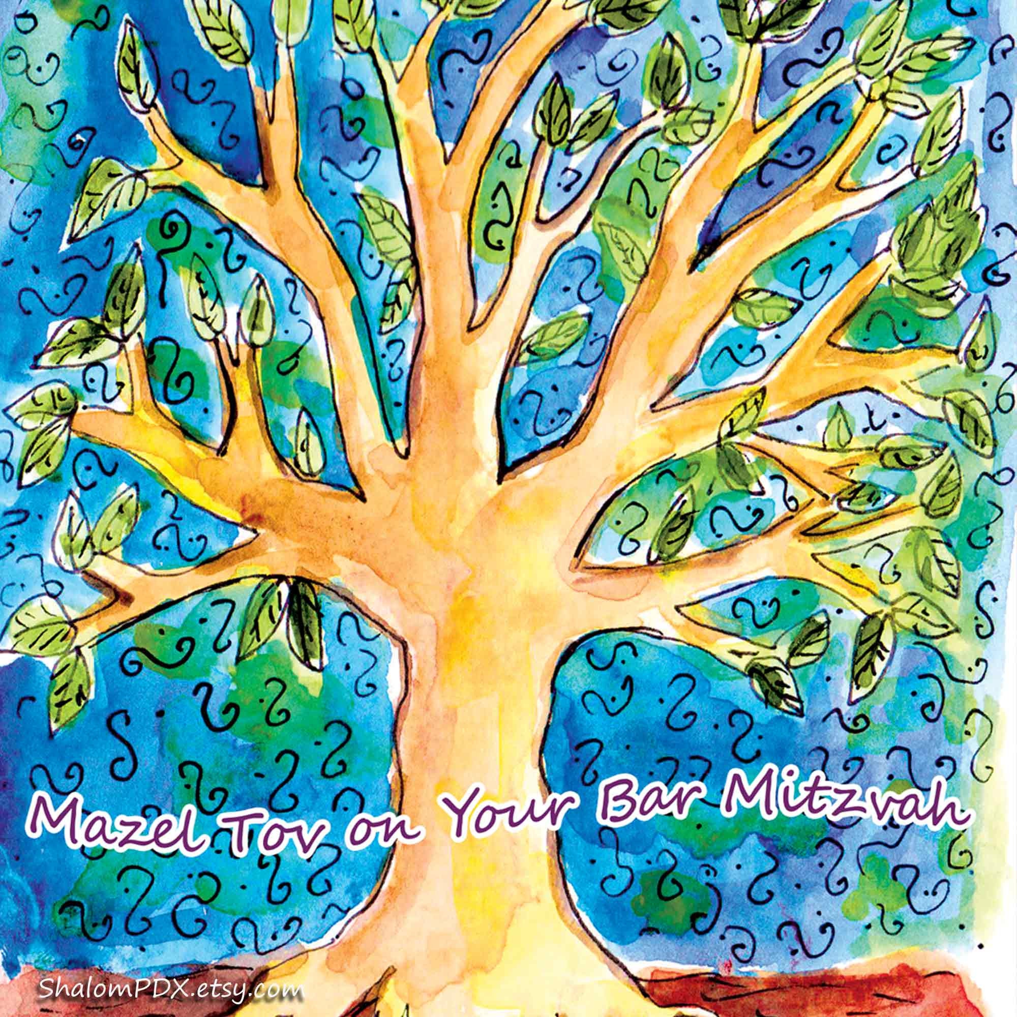 Printable Bar Mitzvah Card Digital Download Tree of Life - Etsy