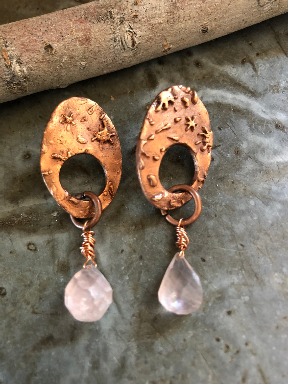 Copper Metal Clay Oval With Splatter Pattern and a Beautiful Pink Tear ...