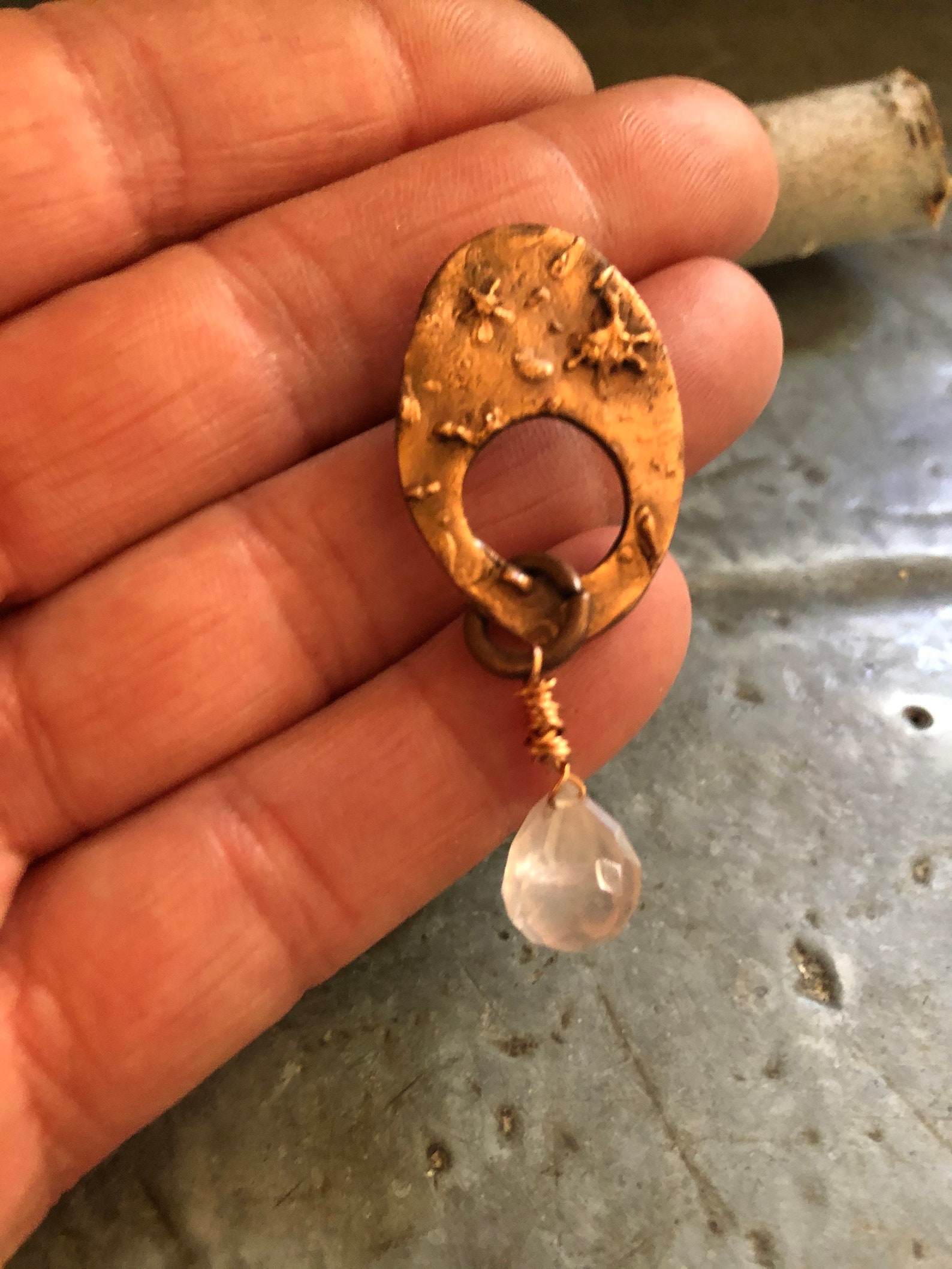 Copper Metal Clay Oval With Splatter Pattern and a Beautiful Pink Tear ...