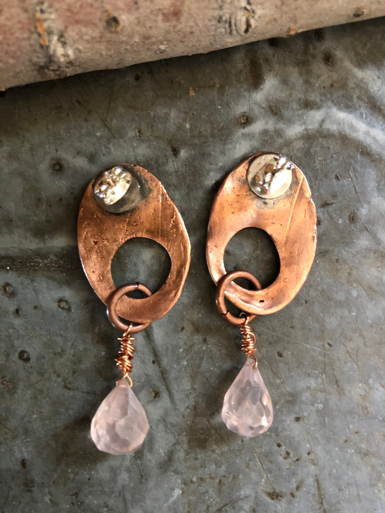 Copper Metal Clay Oval With Splatter Pattern and a Beautiful Pink Tear ...