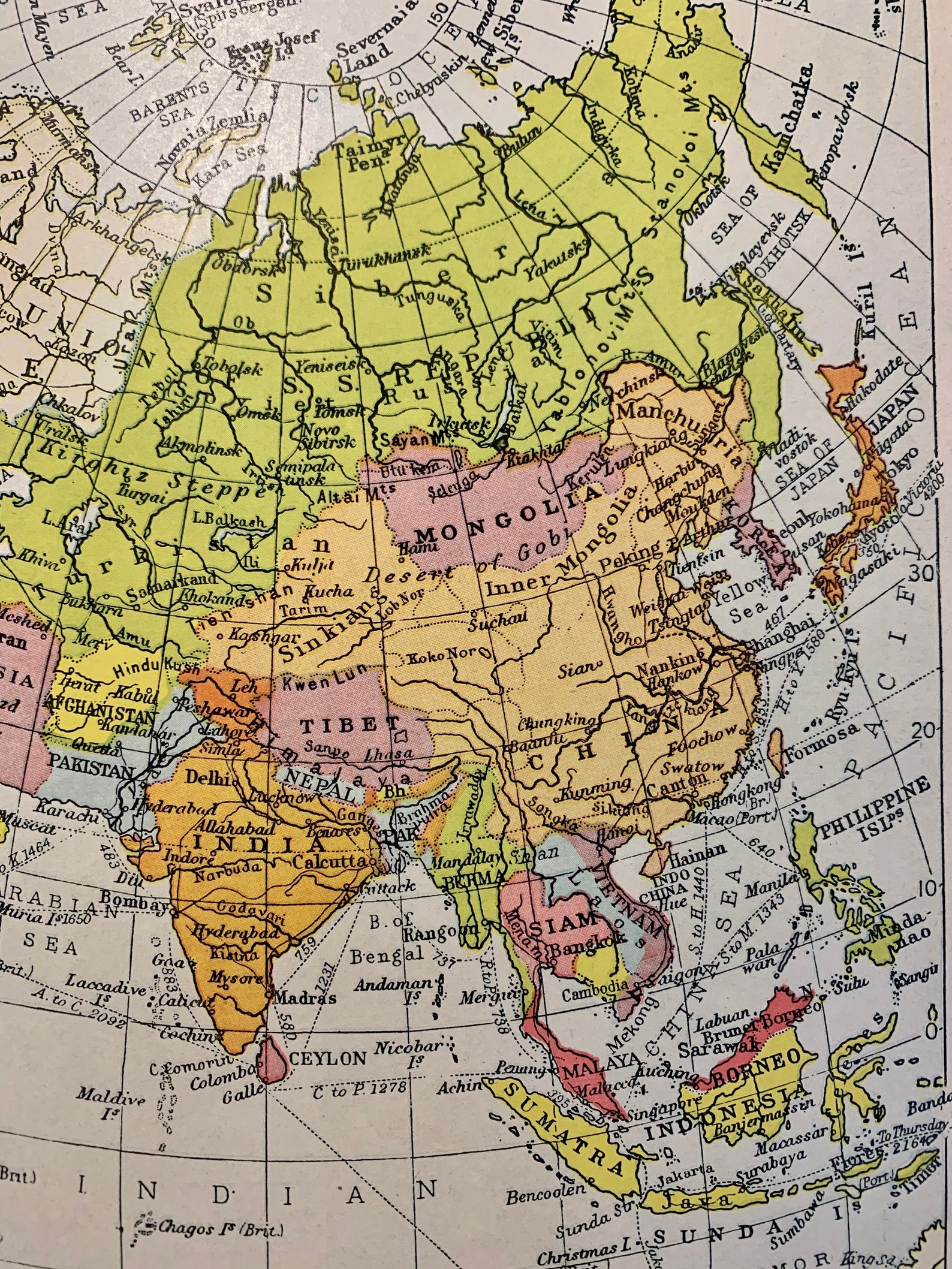 Vintage 1950 ASIA Continent Map for Framing Junk Journals - Etsy